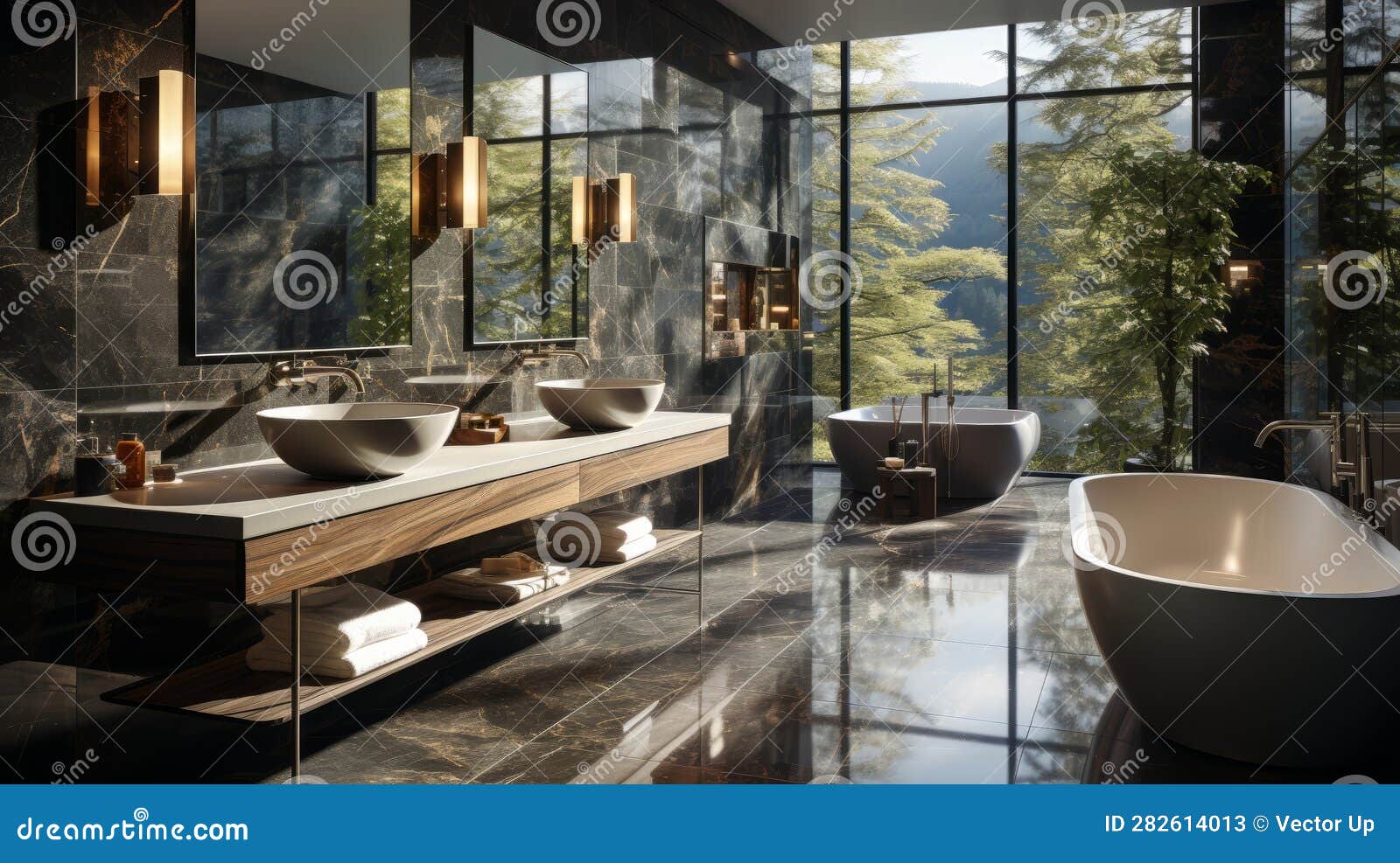 Modern Bathroom Design in a Restaurant. Generative AI. Stock ...