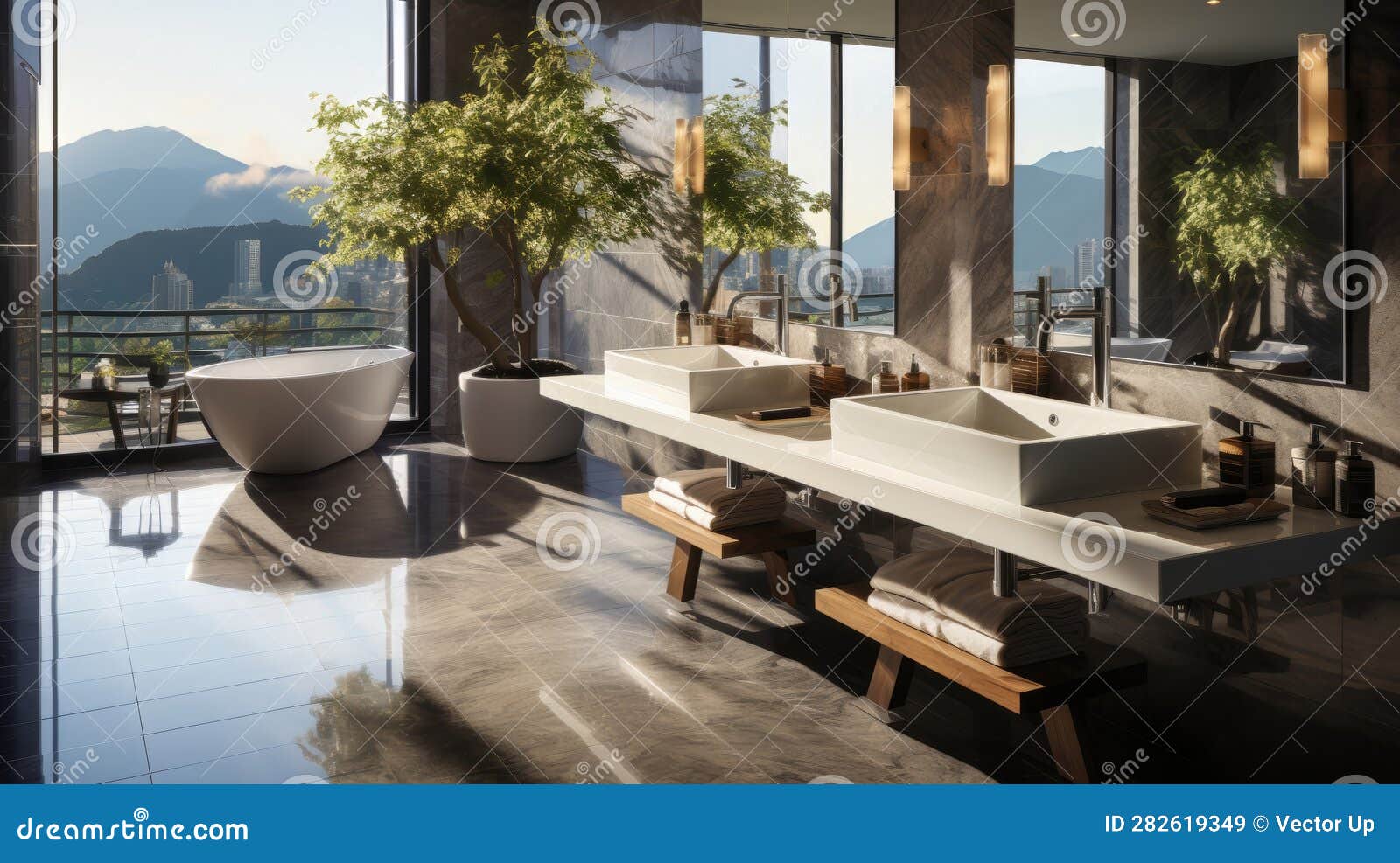 Modern Bathroom Design in a Restaurant. Generative AI. Stock ...