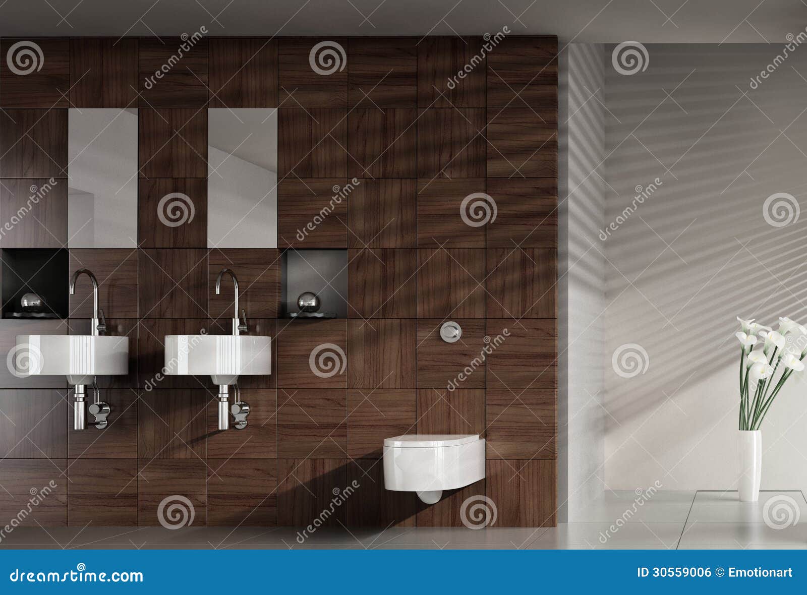 Modern Bathroom with Double Basin Stock Illustration - Illustration of ...
