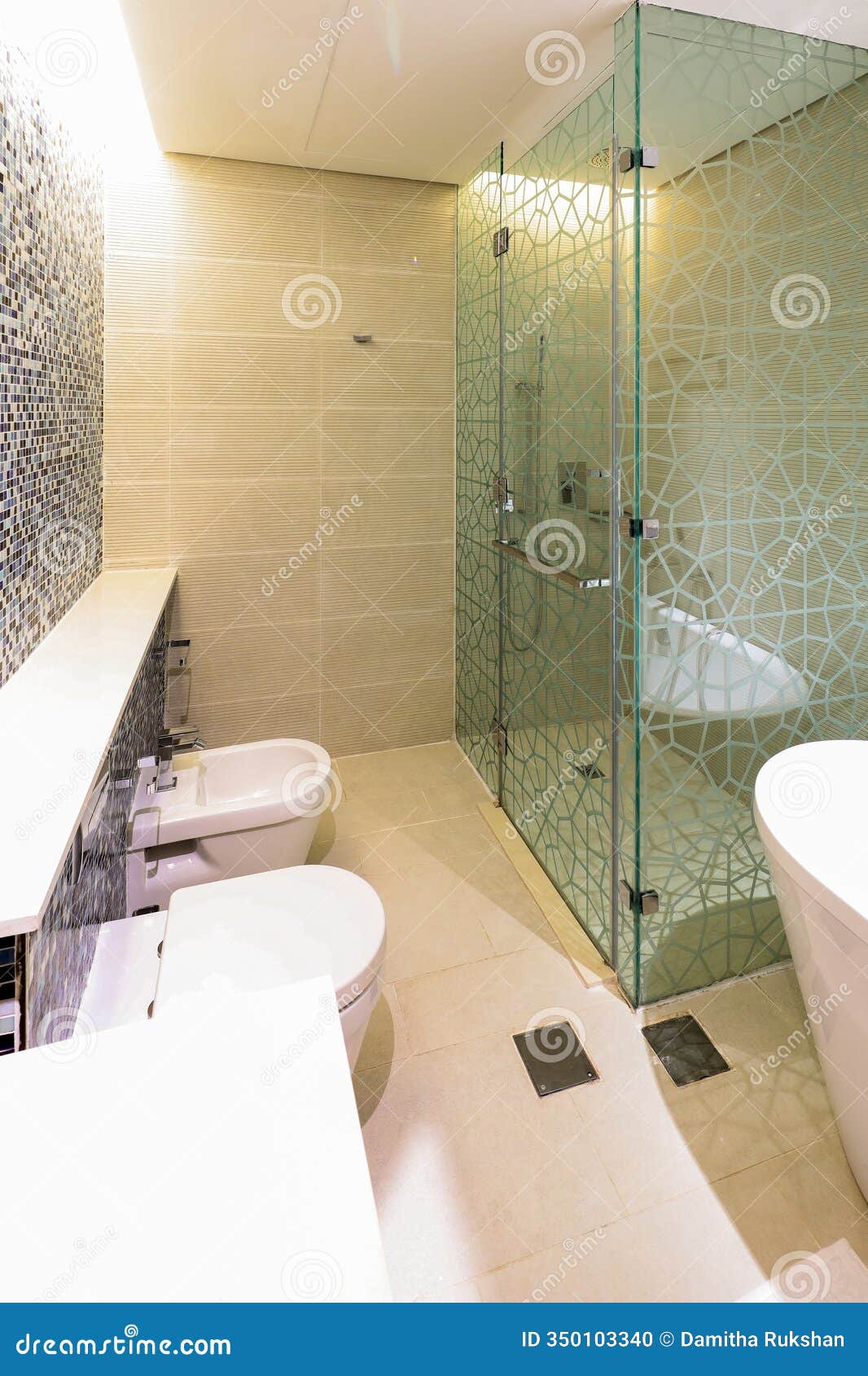 Modern Designer Bathroom, with Glass Shower Cubicle Stock Photo - Image ...