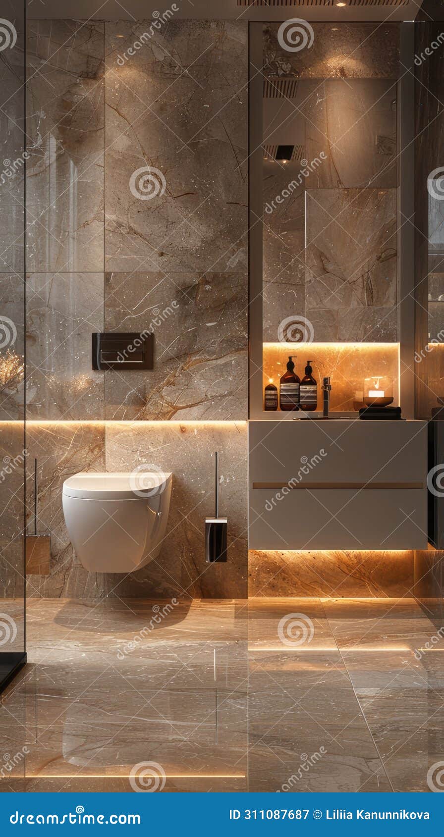 A Modern Bathroom with a Half-tile Wall, Blending Contemporary Design ...