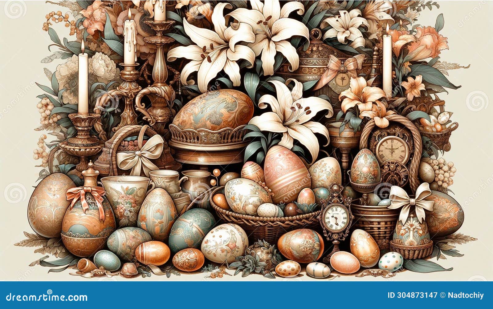 Easter Background Featuring Victorian-era Illustrations. the Image ...