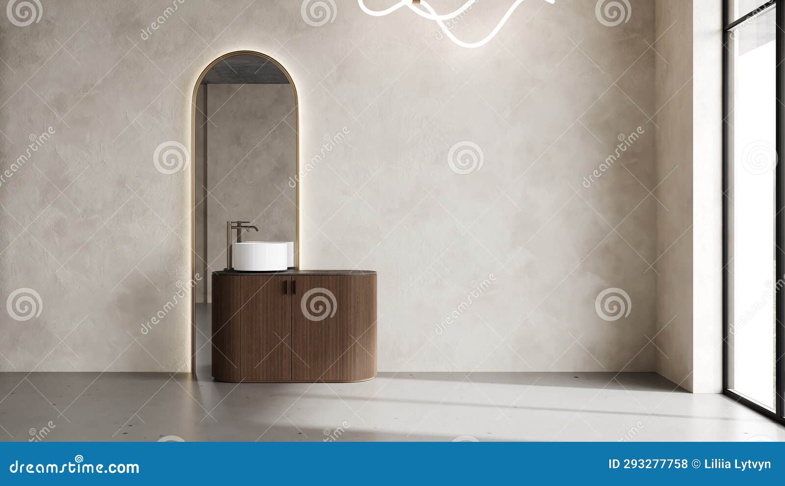 Modern Bathroom Interior Mock Up with Sink and Mirror, Empty Plaster ...
