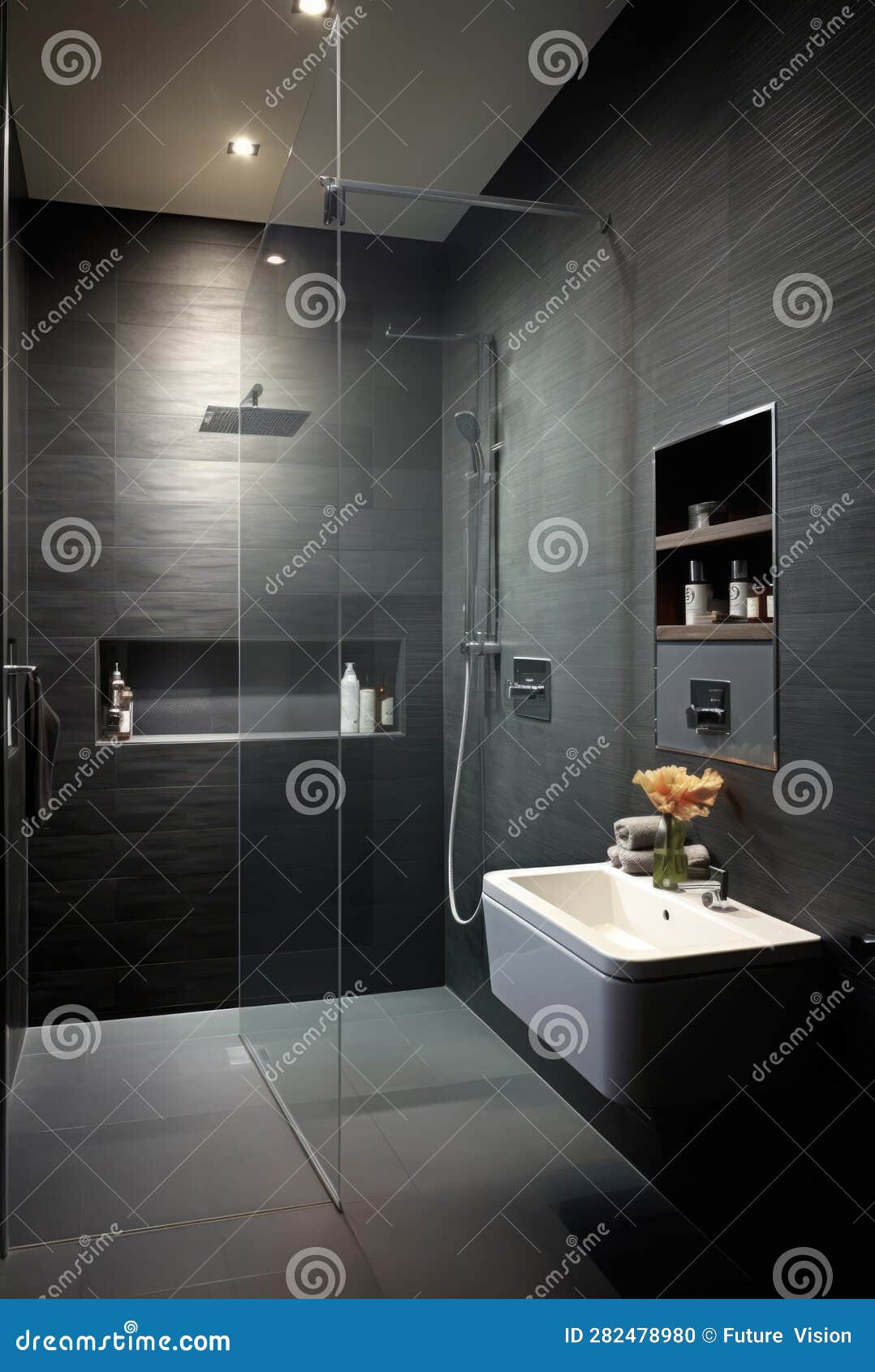 Modern Bathroom with Shower and Basin, Created Using Generative Ai ...