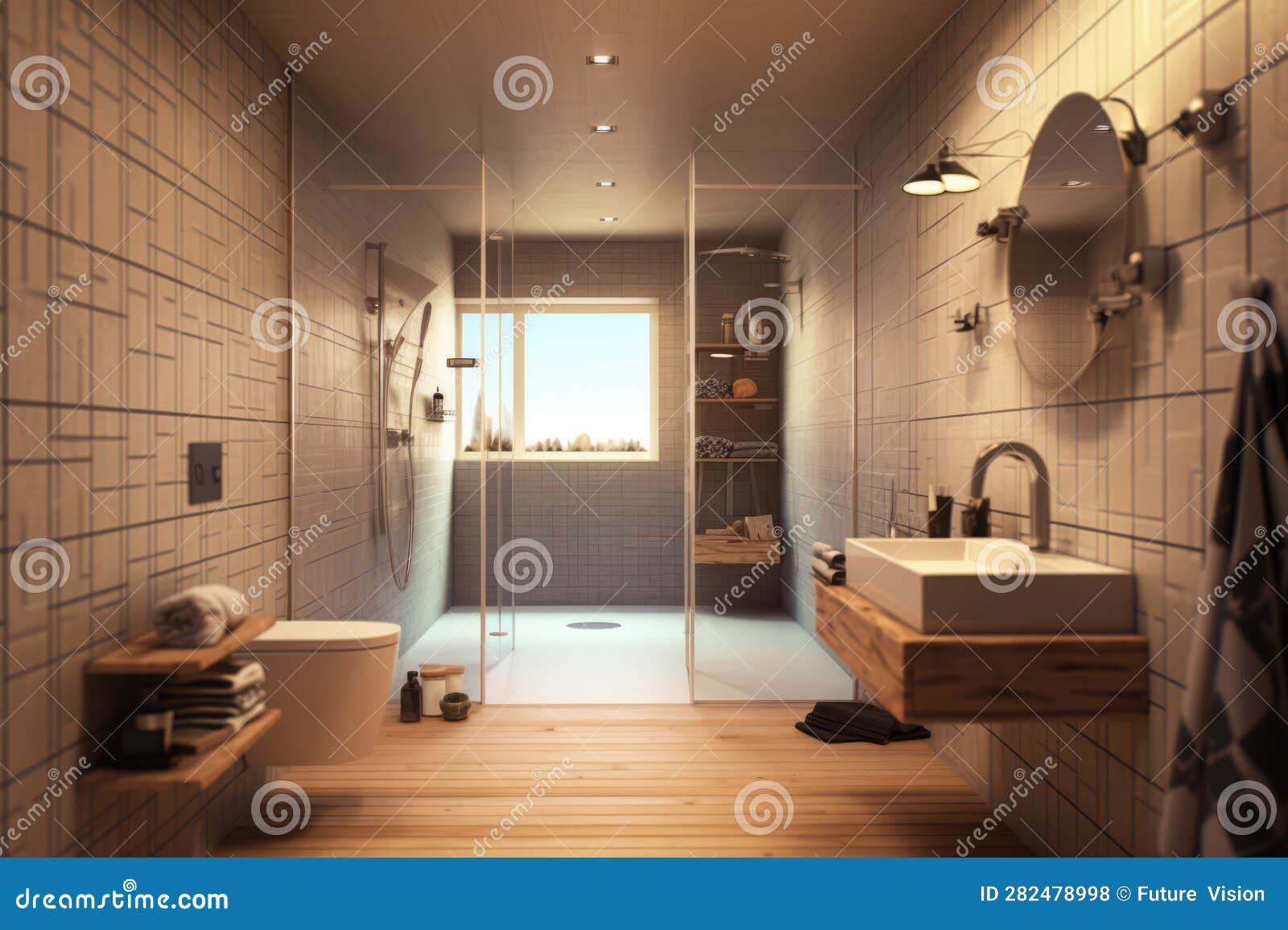Modern Bathroom with Shower and Basin, Created Using Generative Ai ...