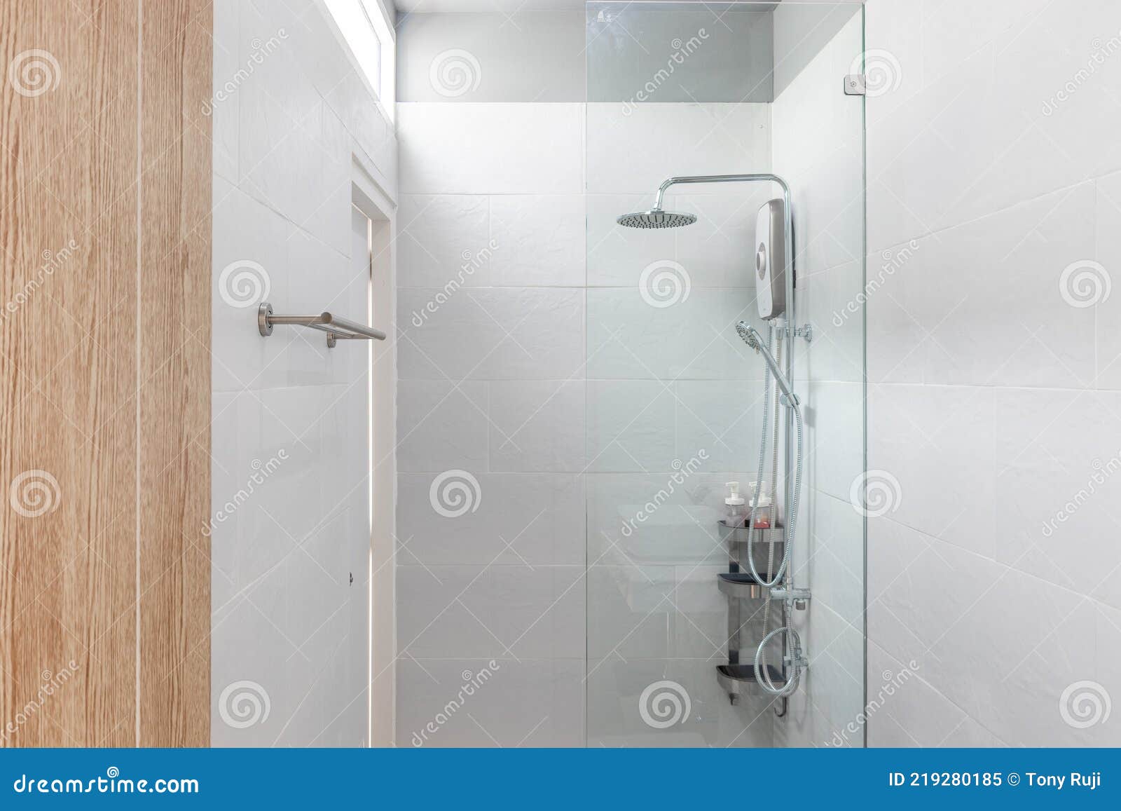 Modern Bathroom with Shower Cabin and Tile Backgrounds in Apartment ...