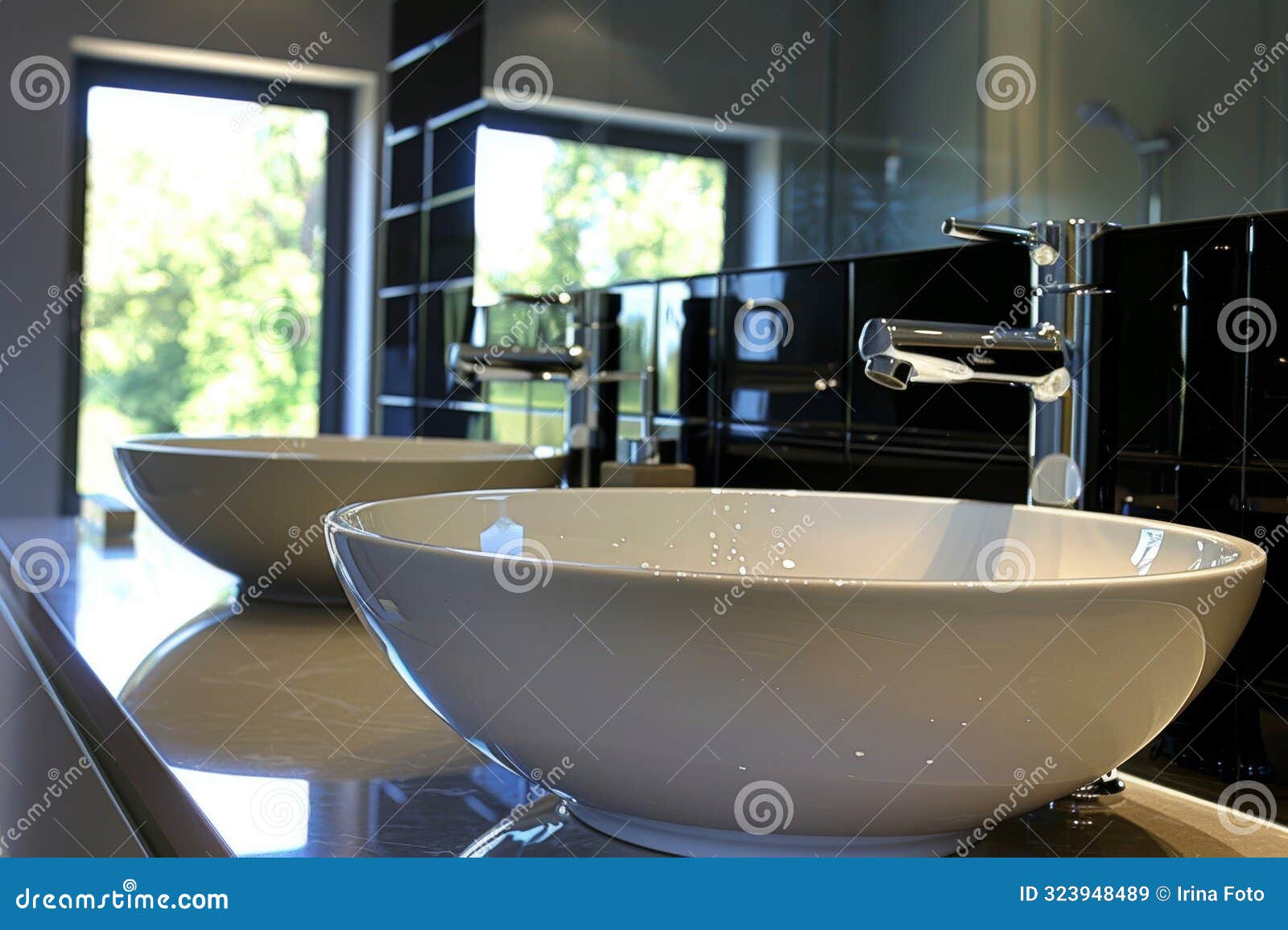 Modern Bathroom with Two Basins Stock Image - Image of faucet ...