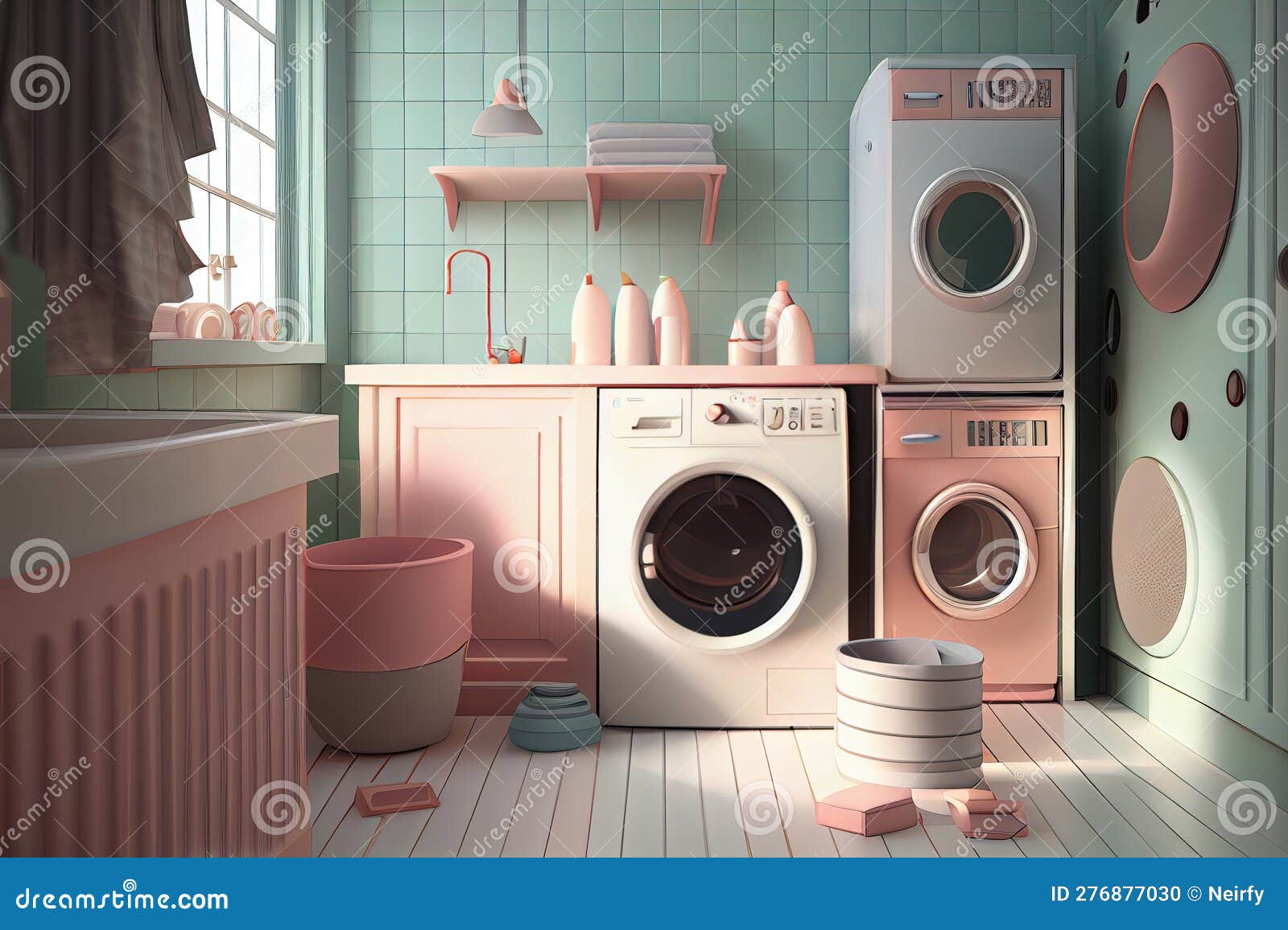 Modern Bathroom with Washing Machines Stock Illustration - Illustration ...