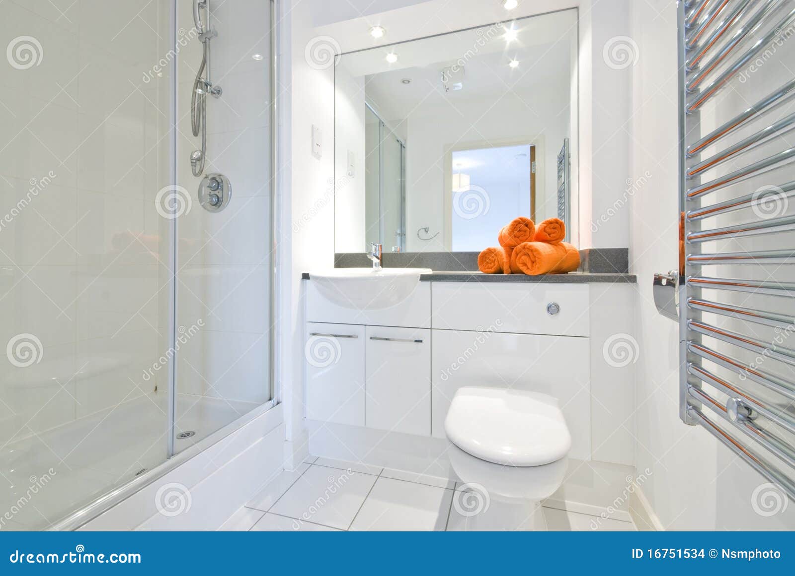 Modern Bathroom in White Large Shower Room Stock Photo - Image of ...