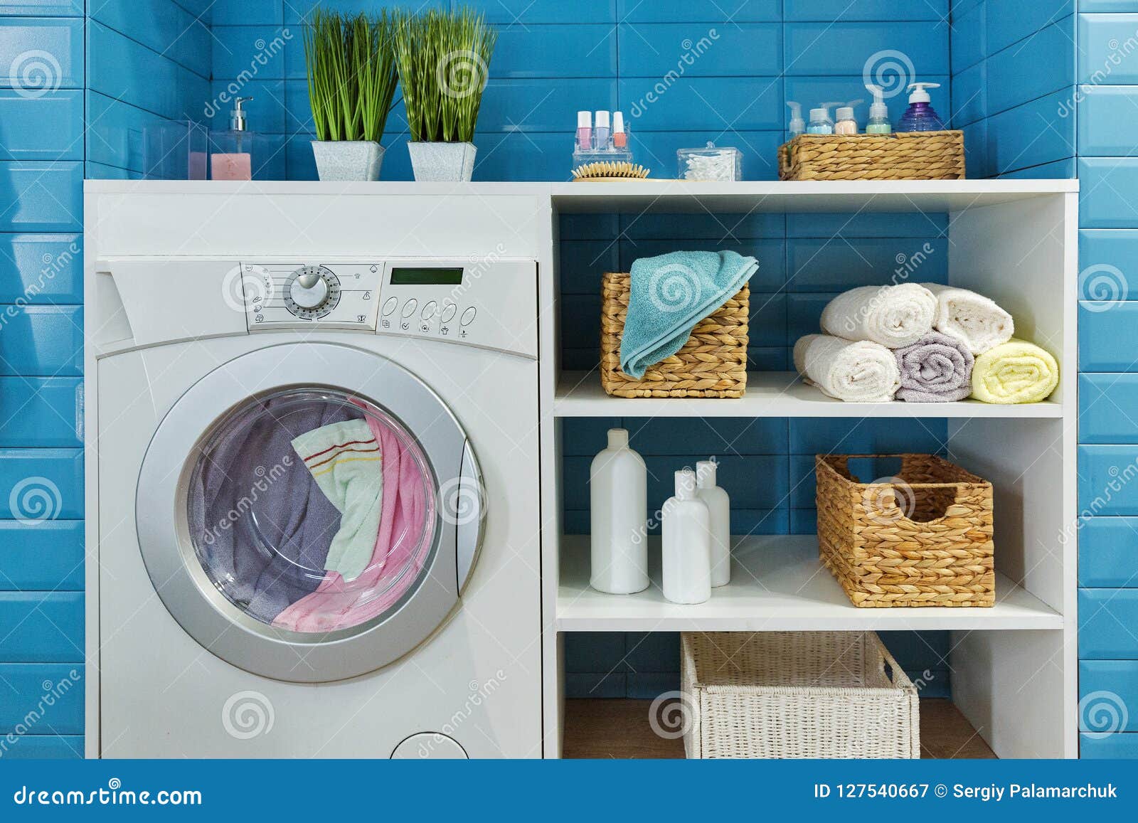 Modern Bathroom with Washing Machine Stock Image - Image of bathroom ...