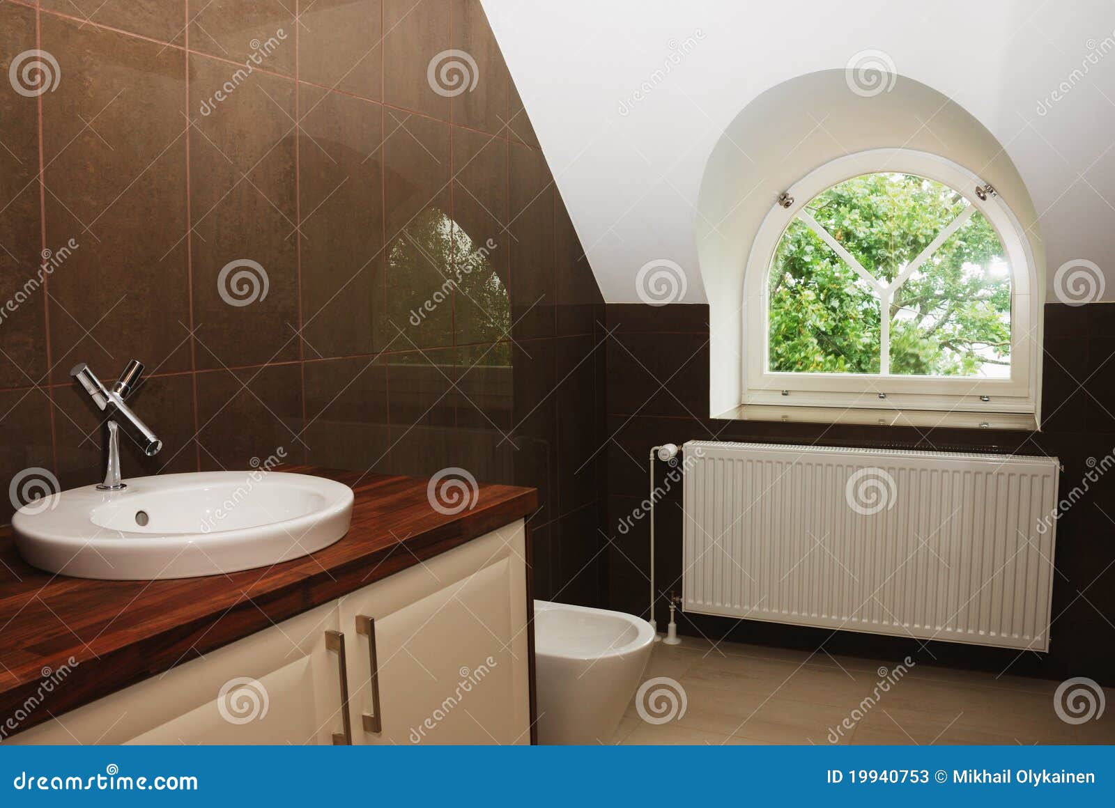 Modern Bathroom with Window Stock Image - Image of horizontal, lavatory ...