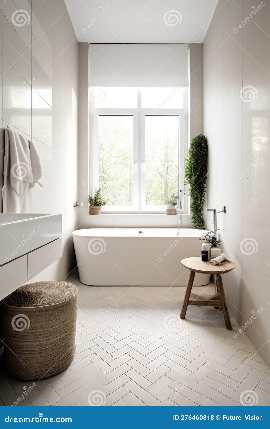 Modern Bathroom with Window and White Tiling, Created Using Generative ...