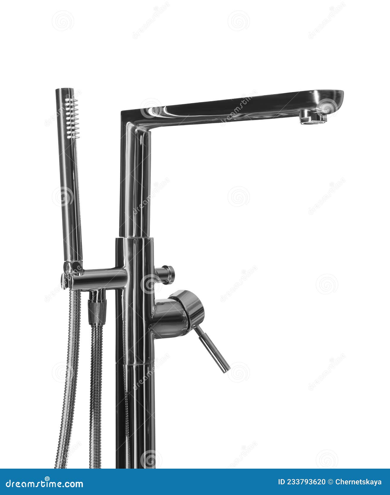 Modern Bathtub Water Tap with Hand Shower on White Background Stock ...