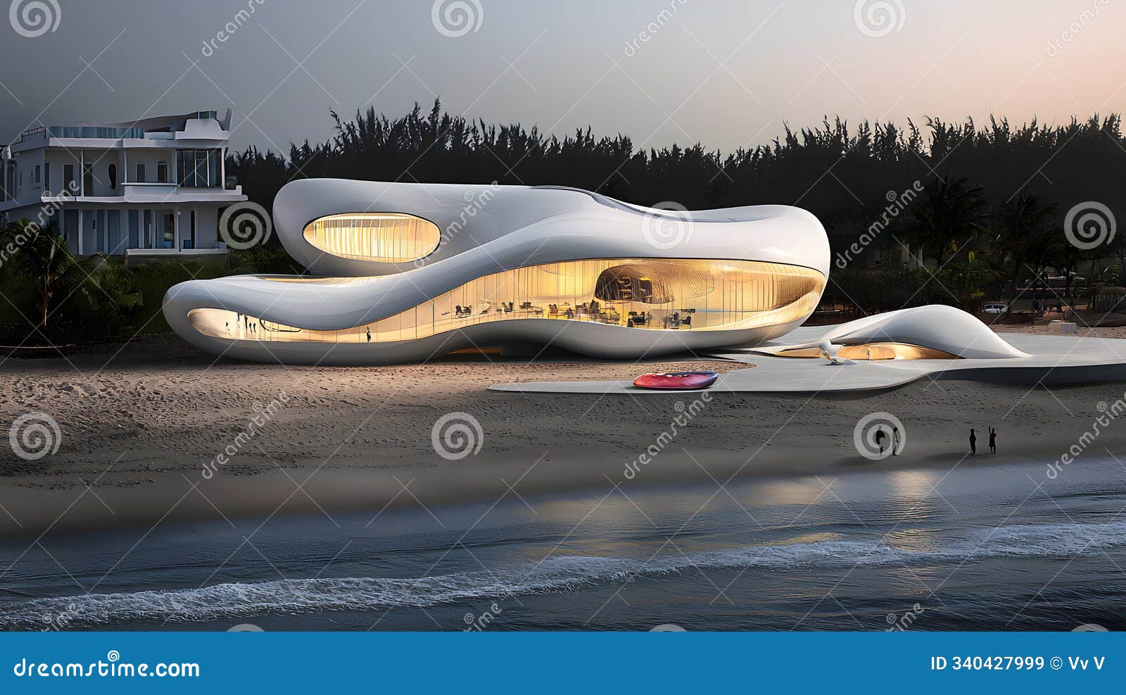 Modern Beach House with Unique Architectural Design Stock Image - Image ...