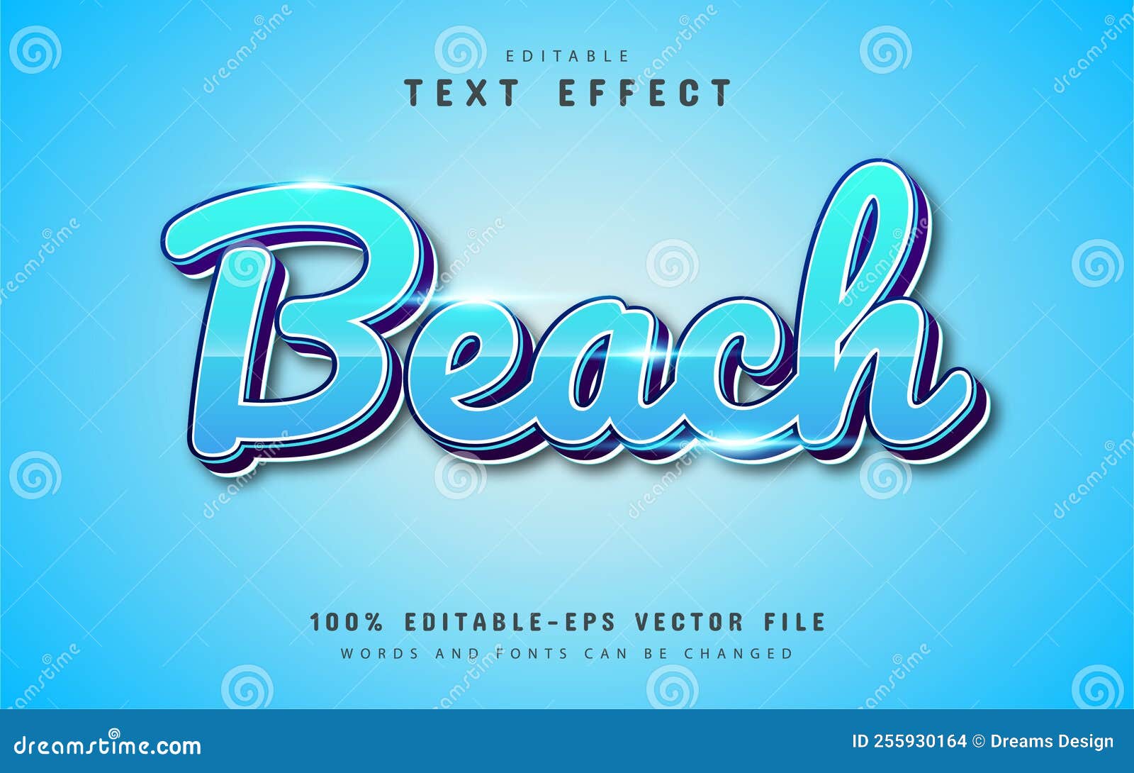 Modern Beach Text Effect with Blue Gradient Stock Vector - Illustration ...