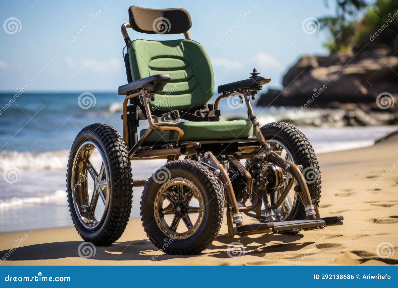 Modern Beach Wheelchair with a Headrest and a Control Panel on Wide ...