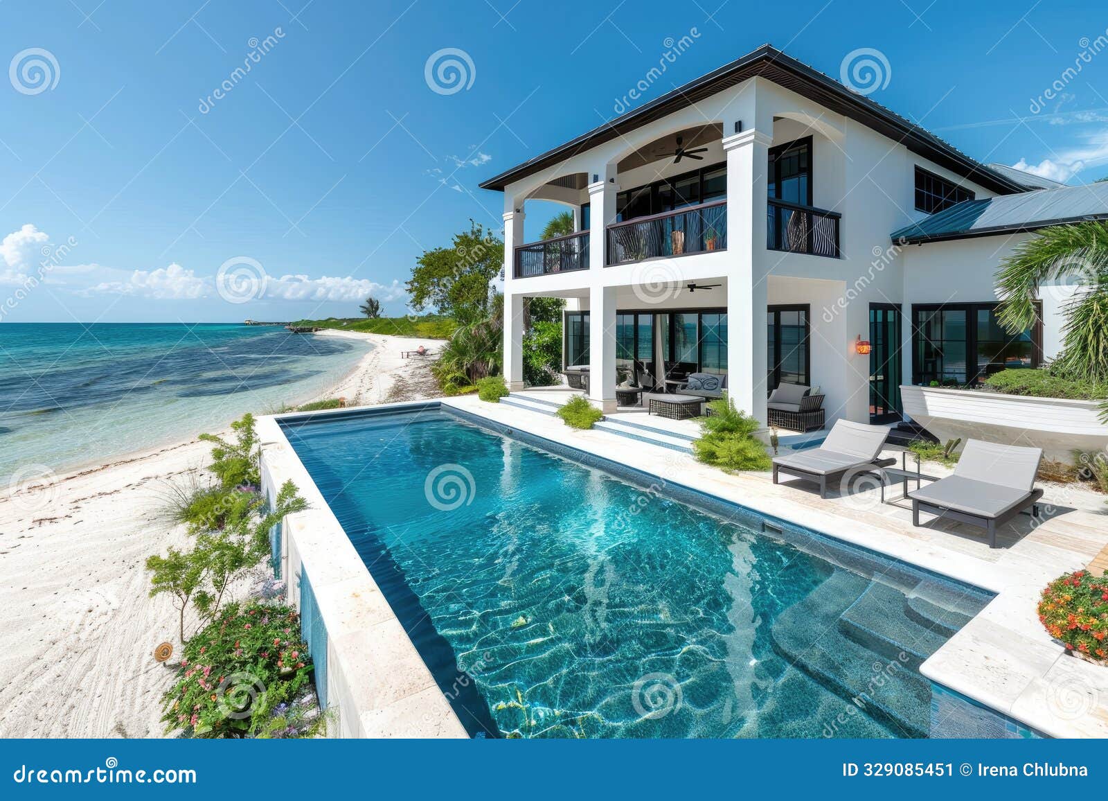Modern Beachfront House with Pool Overlooking the Sea Stock ...