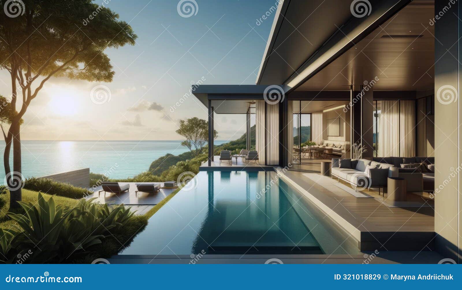 Modern Beachfront Villa with Infinity Pool Stock Image - Image of ...