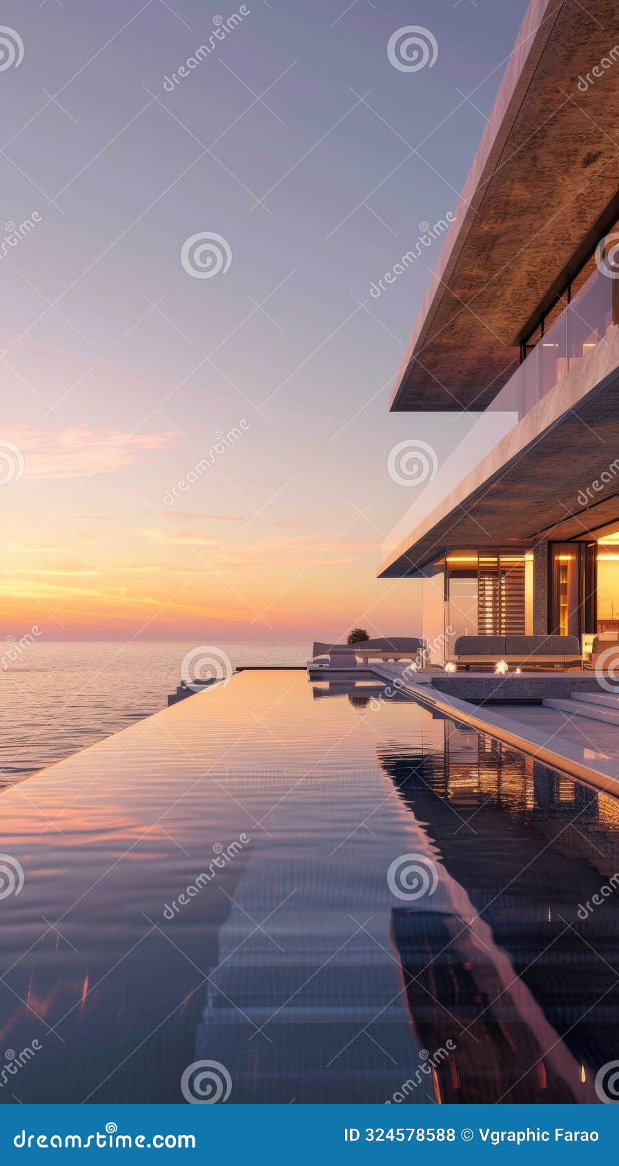 Modern Beachfront Villa with Infinity Pool at Sunset, Luxurious Travel ...