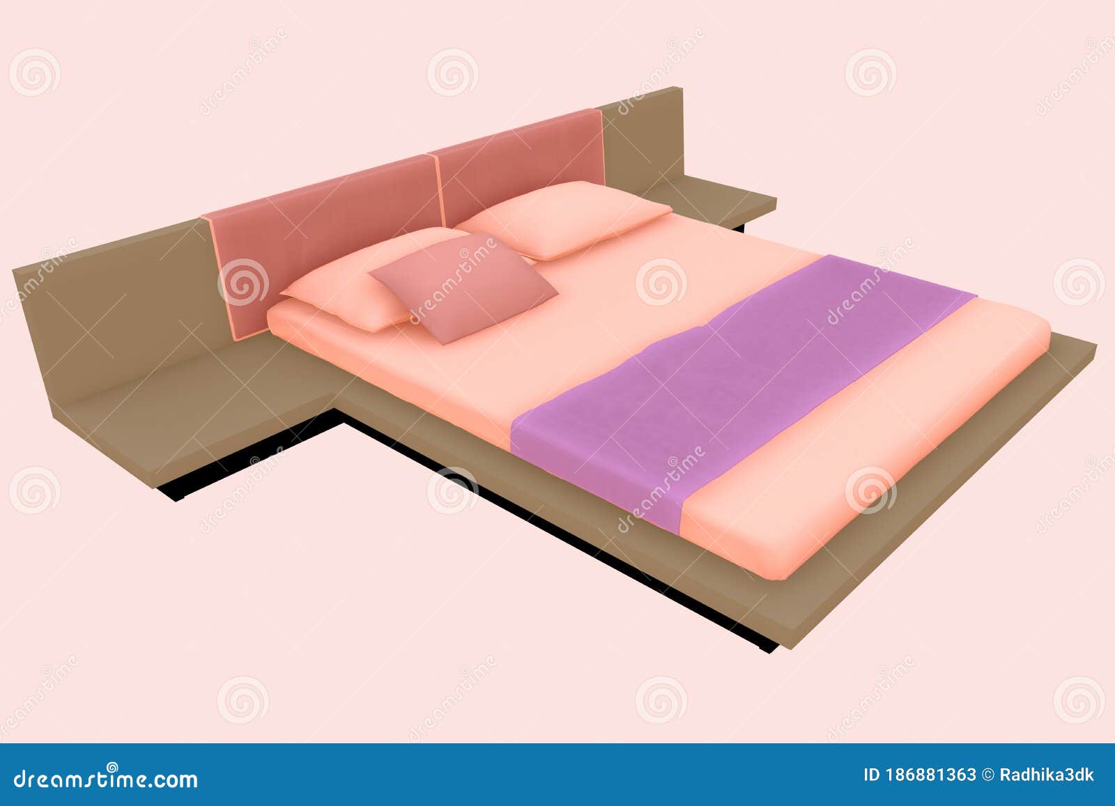 Modern Bed 3d render stock illustration. Illustration of double - 186881363