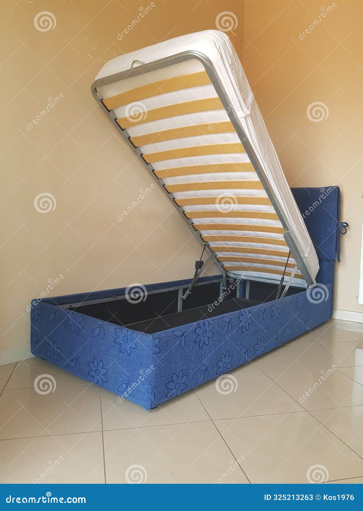 Modern Bed with Storage System Inside Stock Image - Image of seat ...