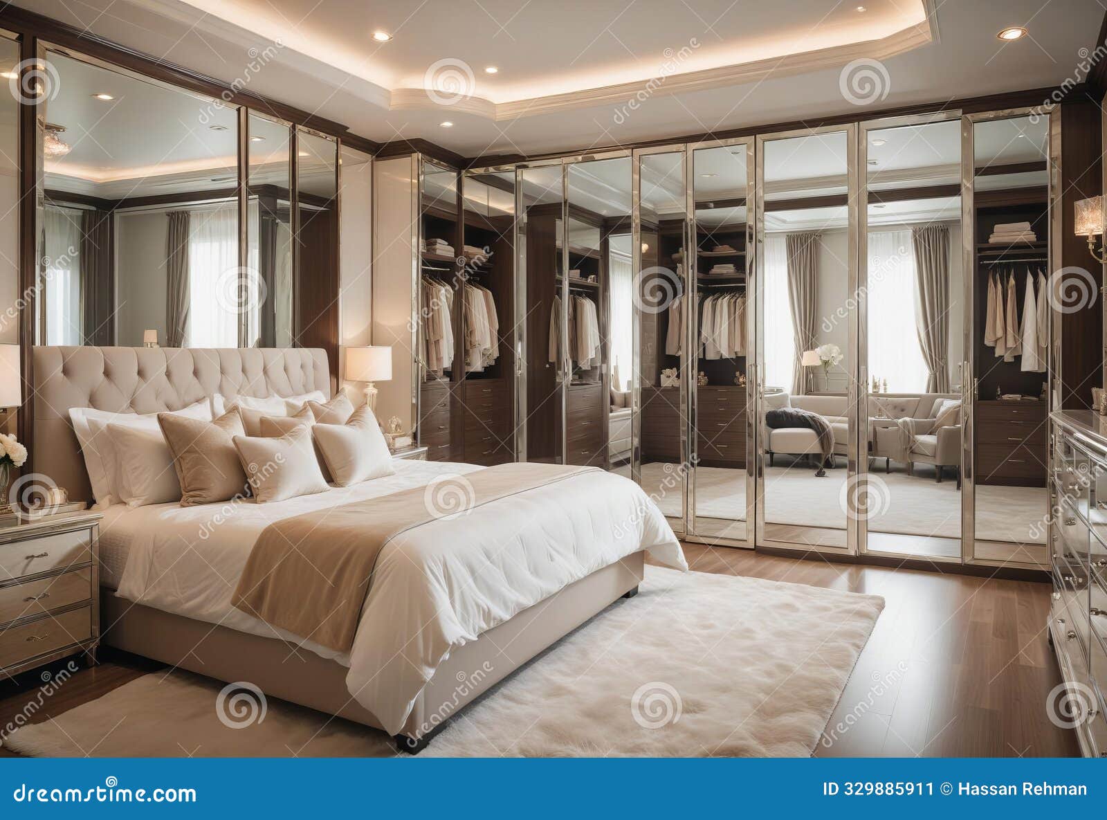 Modern Bedroom Closet with Mirrored Doors Stock Illustration ...