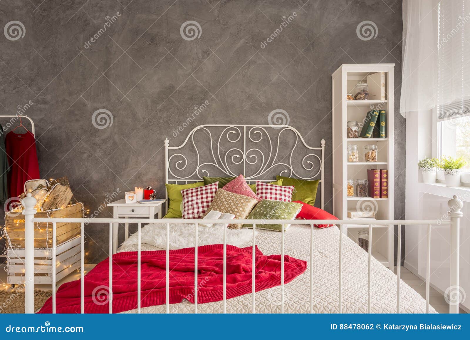 Modern Bedroom with Cyan Wall Stock Photo - Image of interior, comfort ...