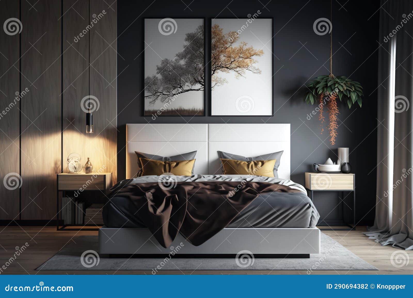 Modern Bedroom Design Ai Generated Stock Illustration - Illustration of ...