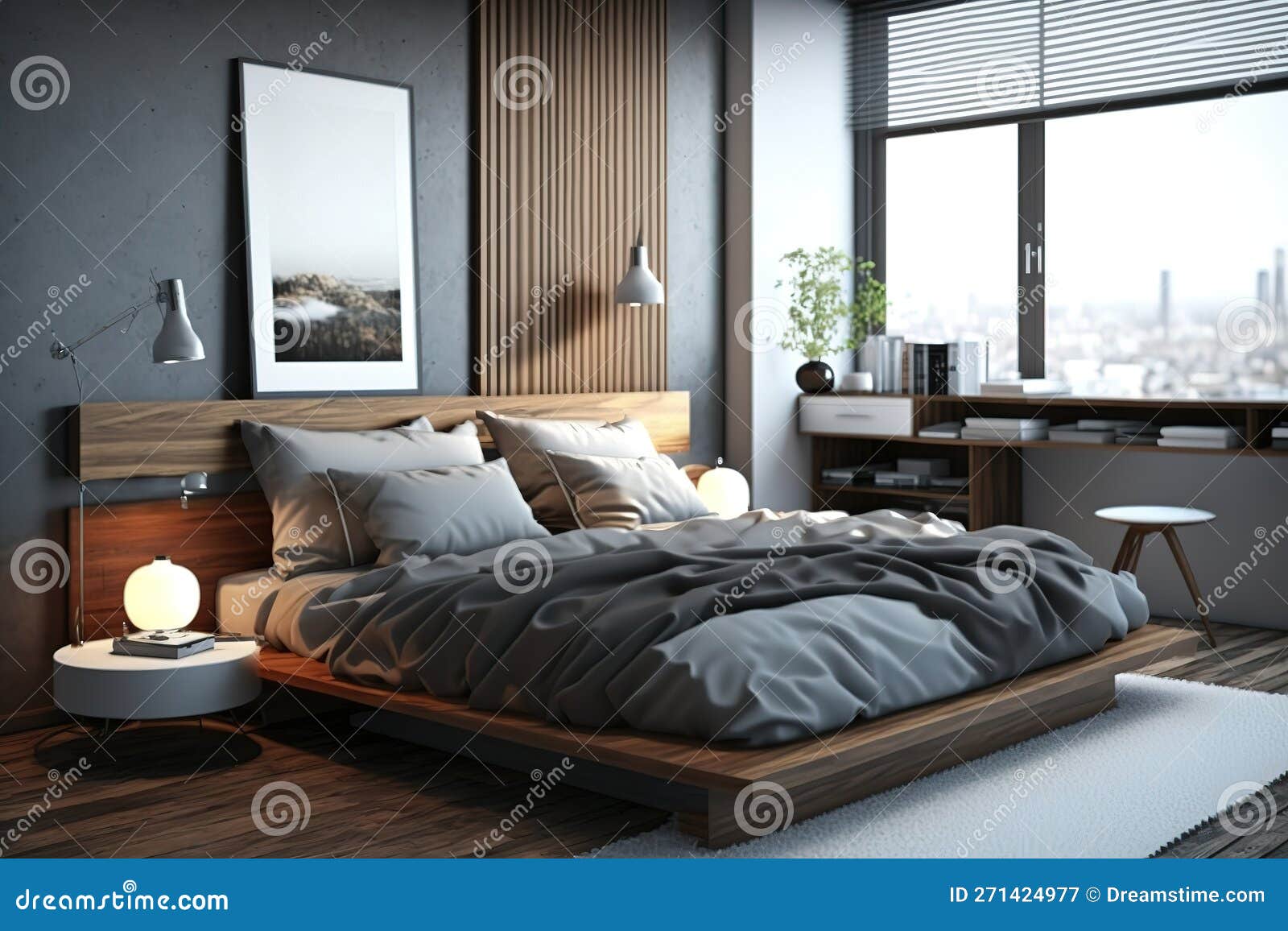 Modern Bedroom Design, Double Bed Stock Illustration - Illustration of ...