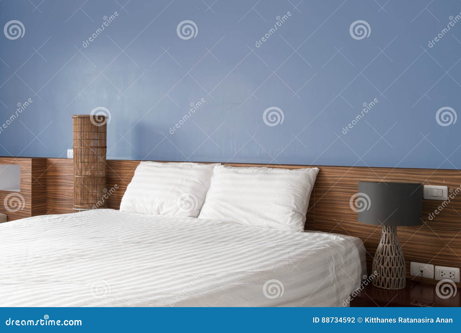 Modern Bedroom Design, Double Bed Stock Photo - Image of wall, bedroom ...