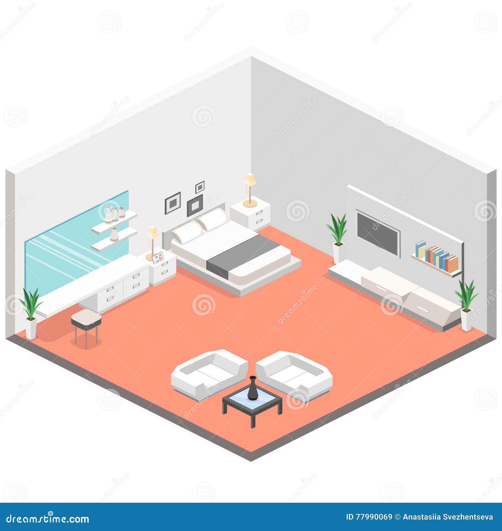 Modern Bedroom Design in Isometric Style. Stock Illustration ...