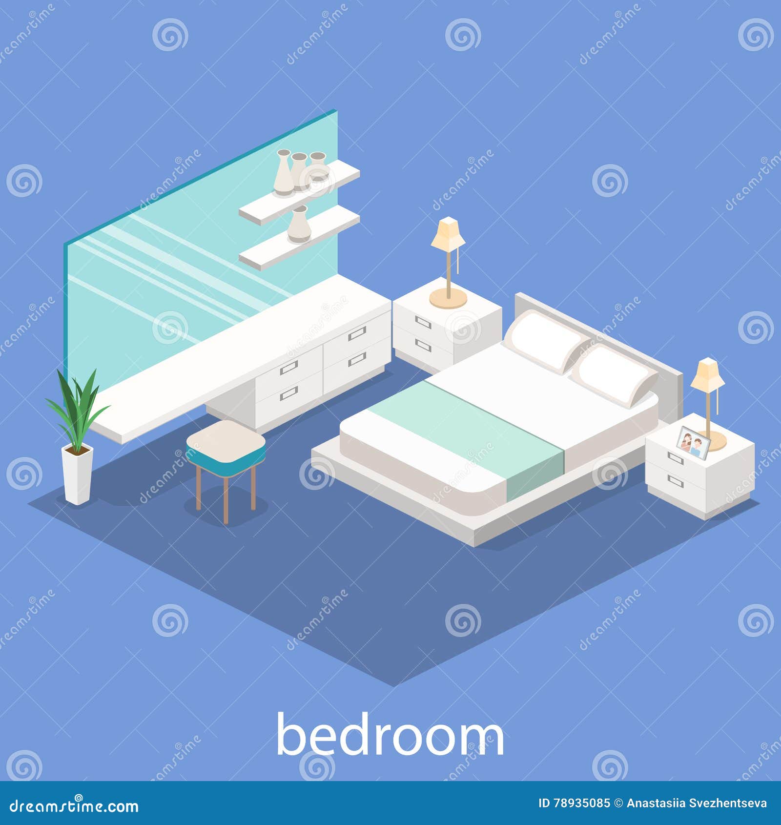 Modern Bedroom Design in Isometric Style. Stock Illustration ...
