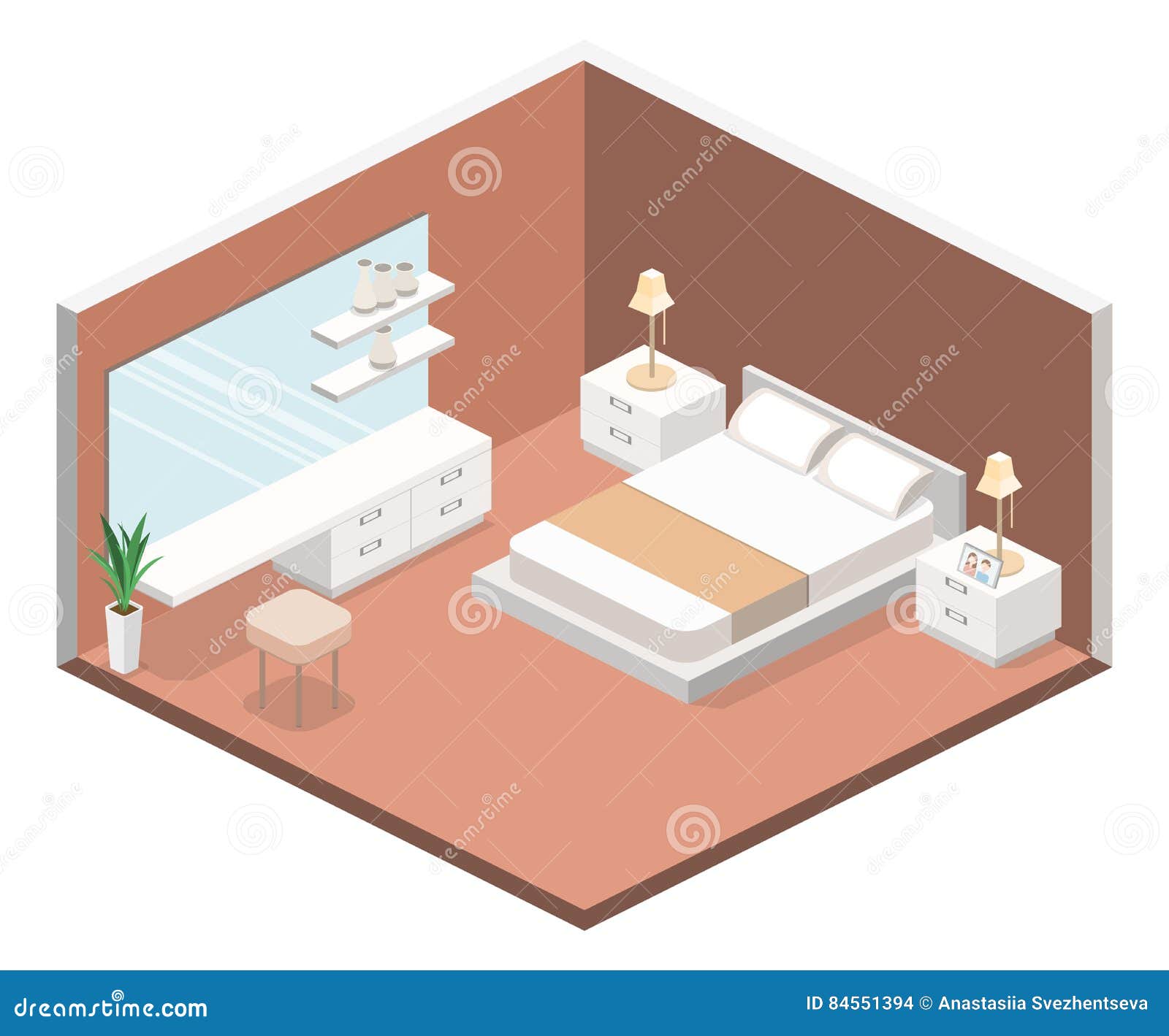 Modern Bedroom Design in Isometric Style. Stock Illustration ...