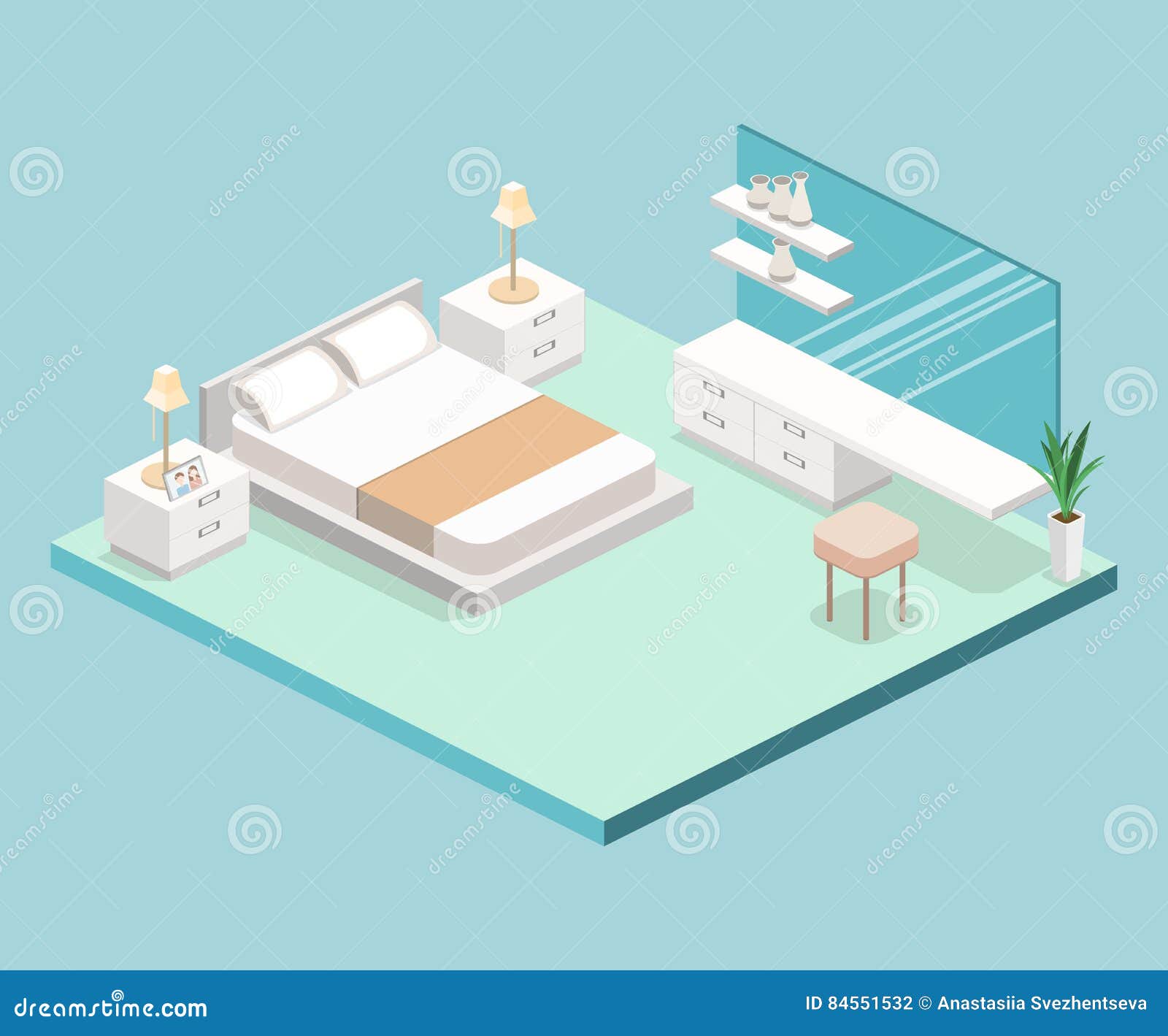Modern Bedroom Design in Isometric Style. Stock Illustration ...
