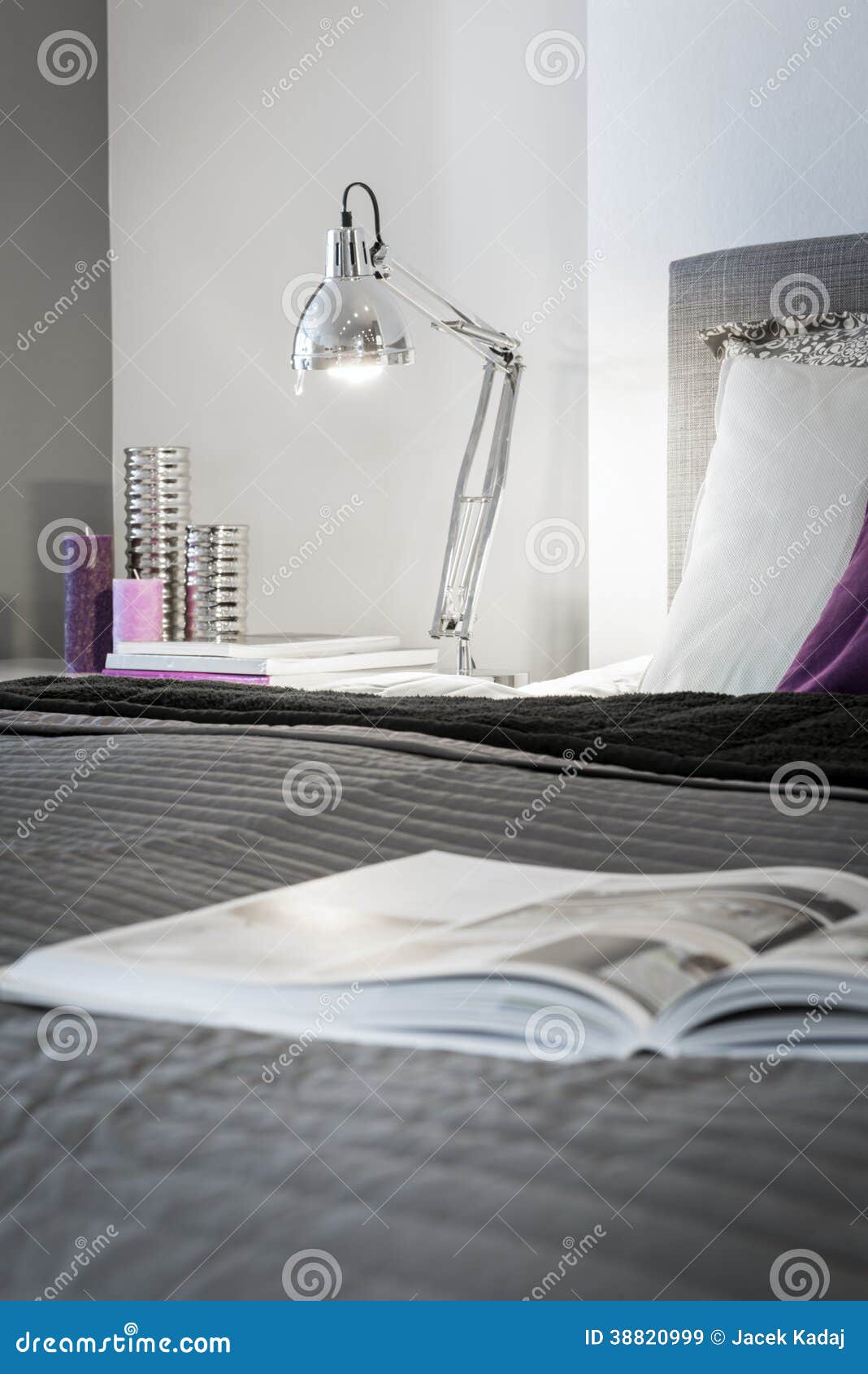 Modern Bedroom Detail Interior Design Stock Image - Image of headboard ...