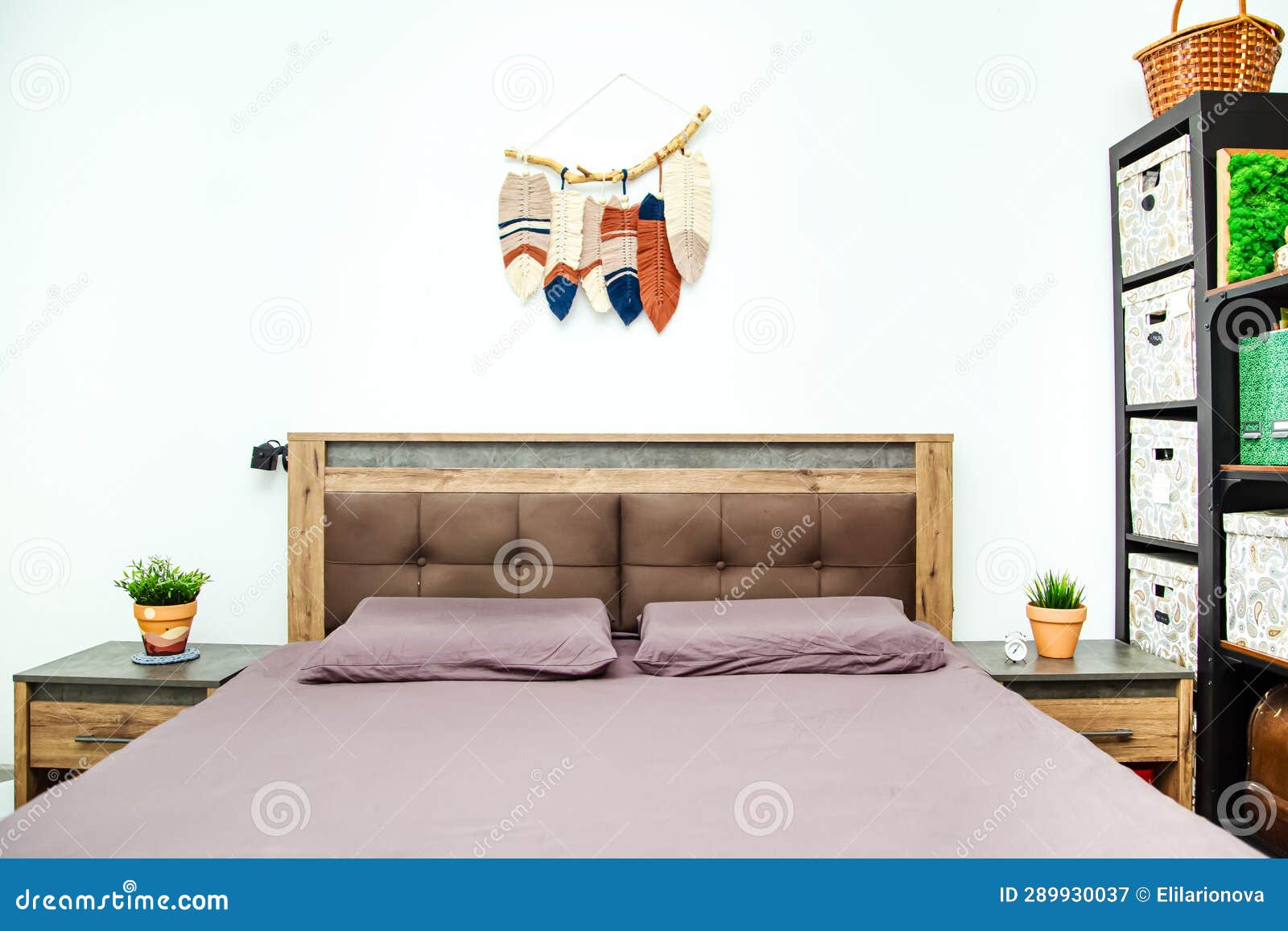 Modern Bedroom Interior with Boho Style Elements Stock Image - Image of ...