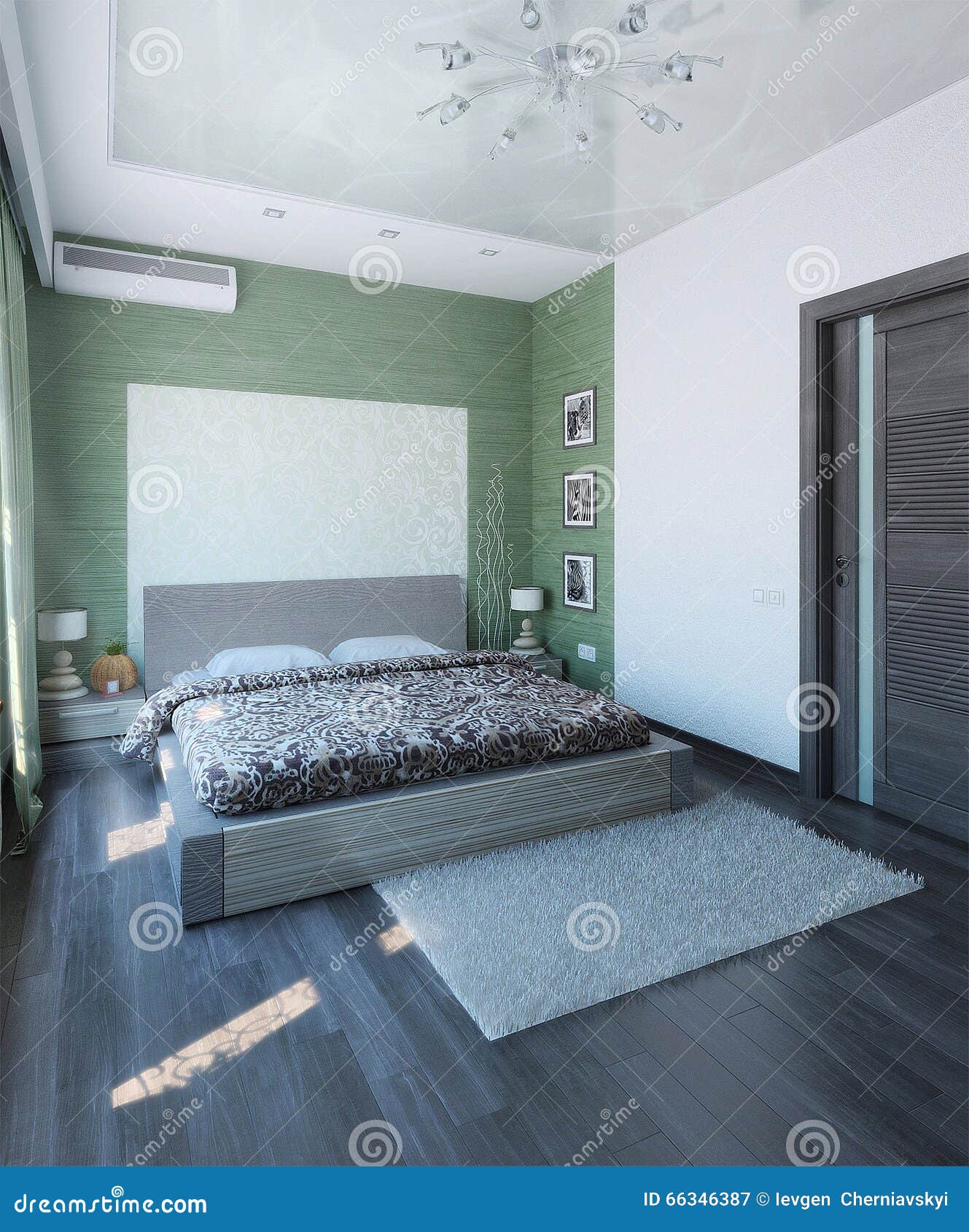 Modern Bedroom Interior Design, 3d Render Stock Illustration ...