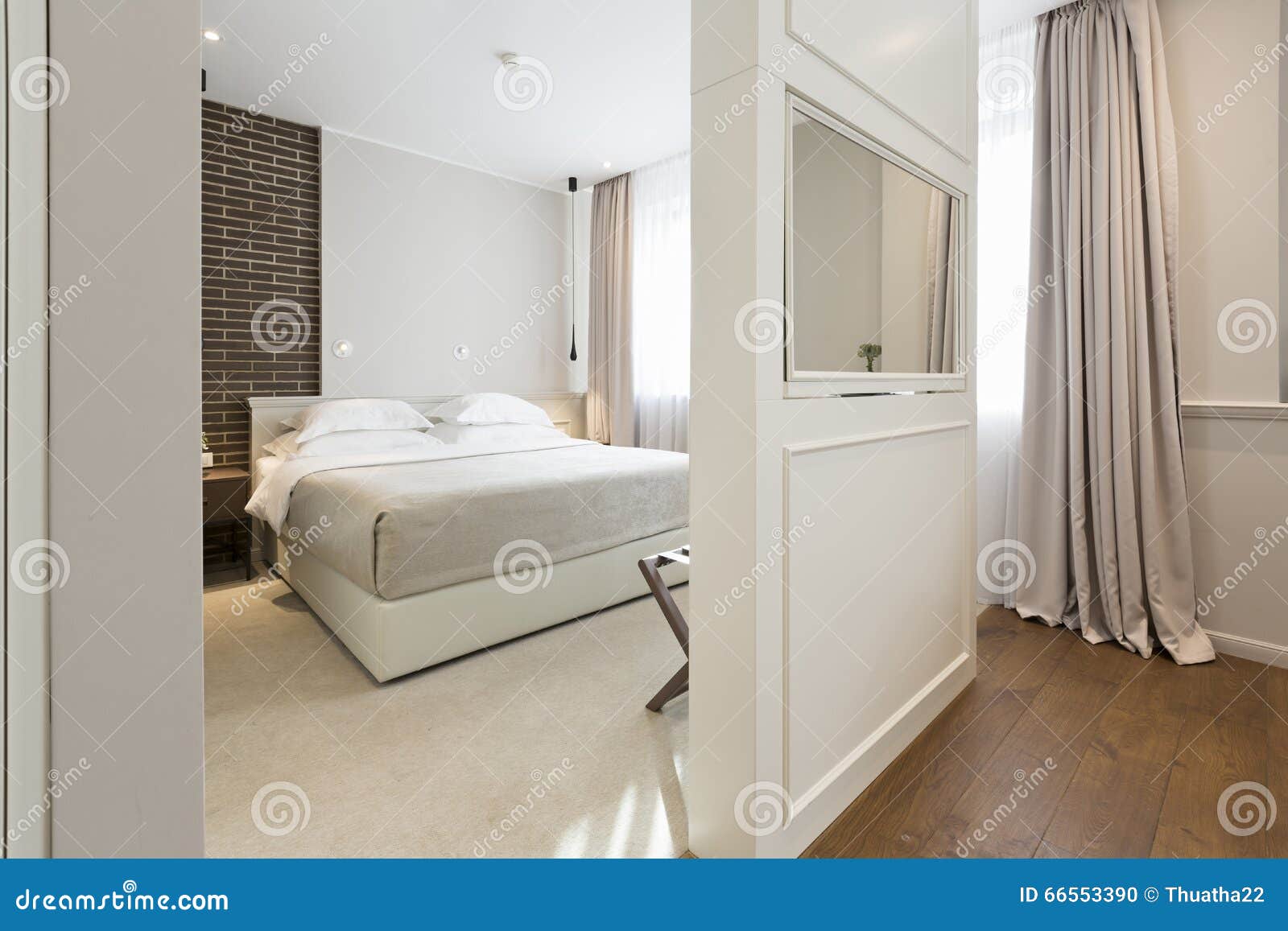 Modern Bedroom Interior in the Morning Stock Photo - Image of ...