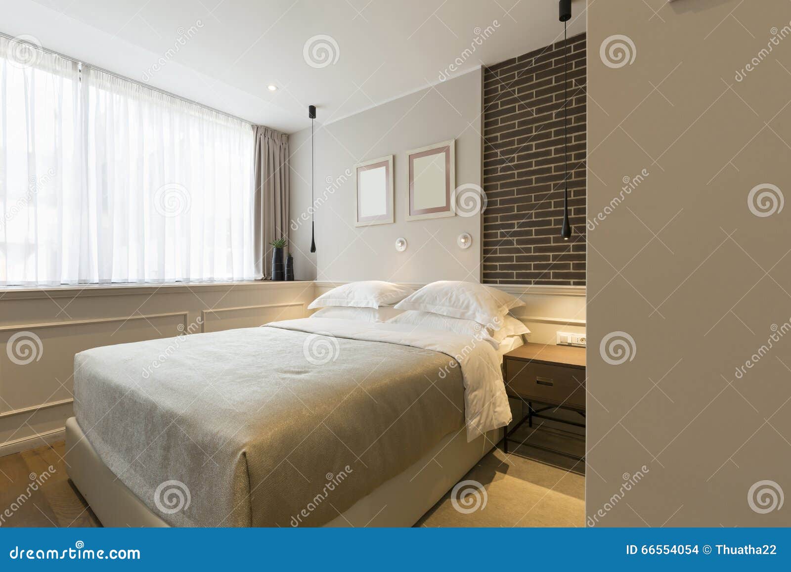 Modern Bedroom Interior in the Morning Stock Photo - Image of ...