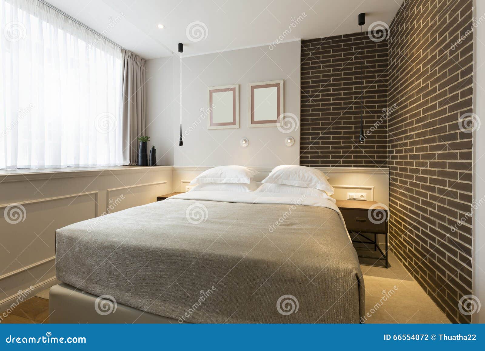 Modern Bedroom Interior in the Morning Stock Photo - Image of design ...