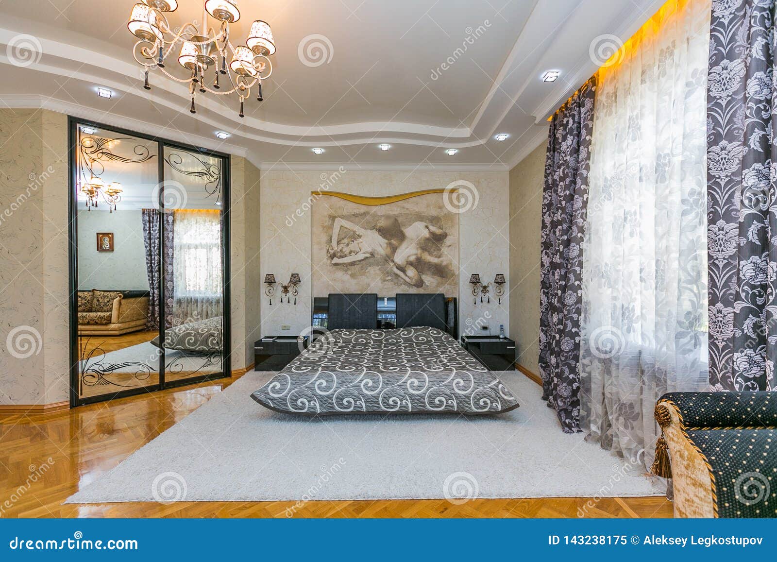 Modern Bedroom with Royale Bed Stock Image - Image of bedspread ...