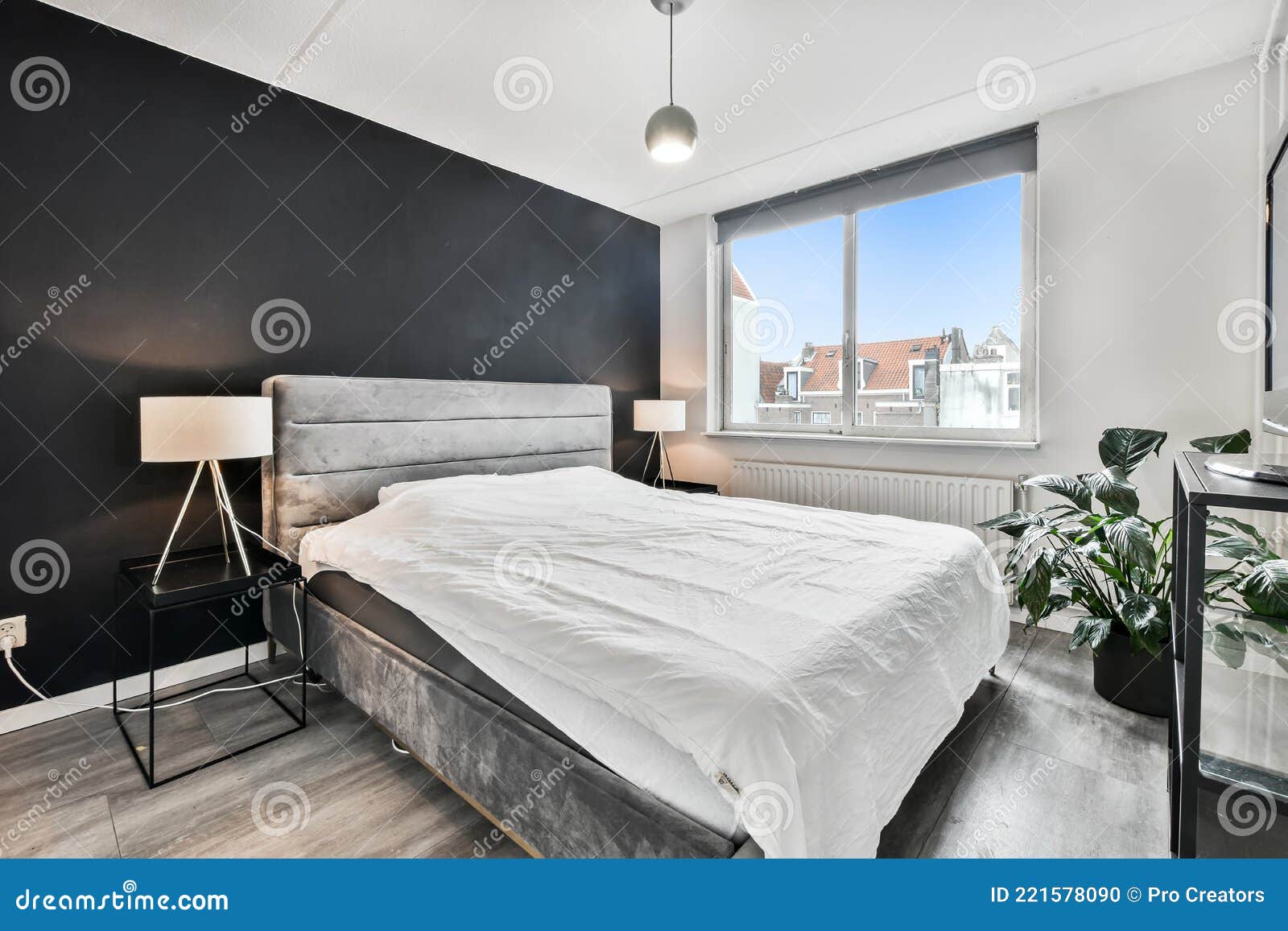 Modern Bedroom with Small Window Stock Photo - Image of modern, design ...