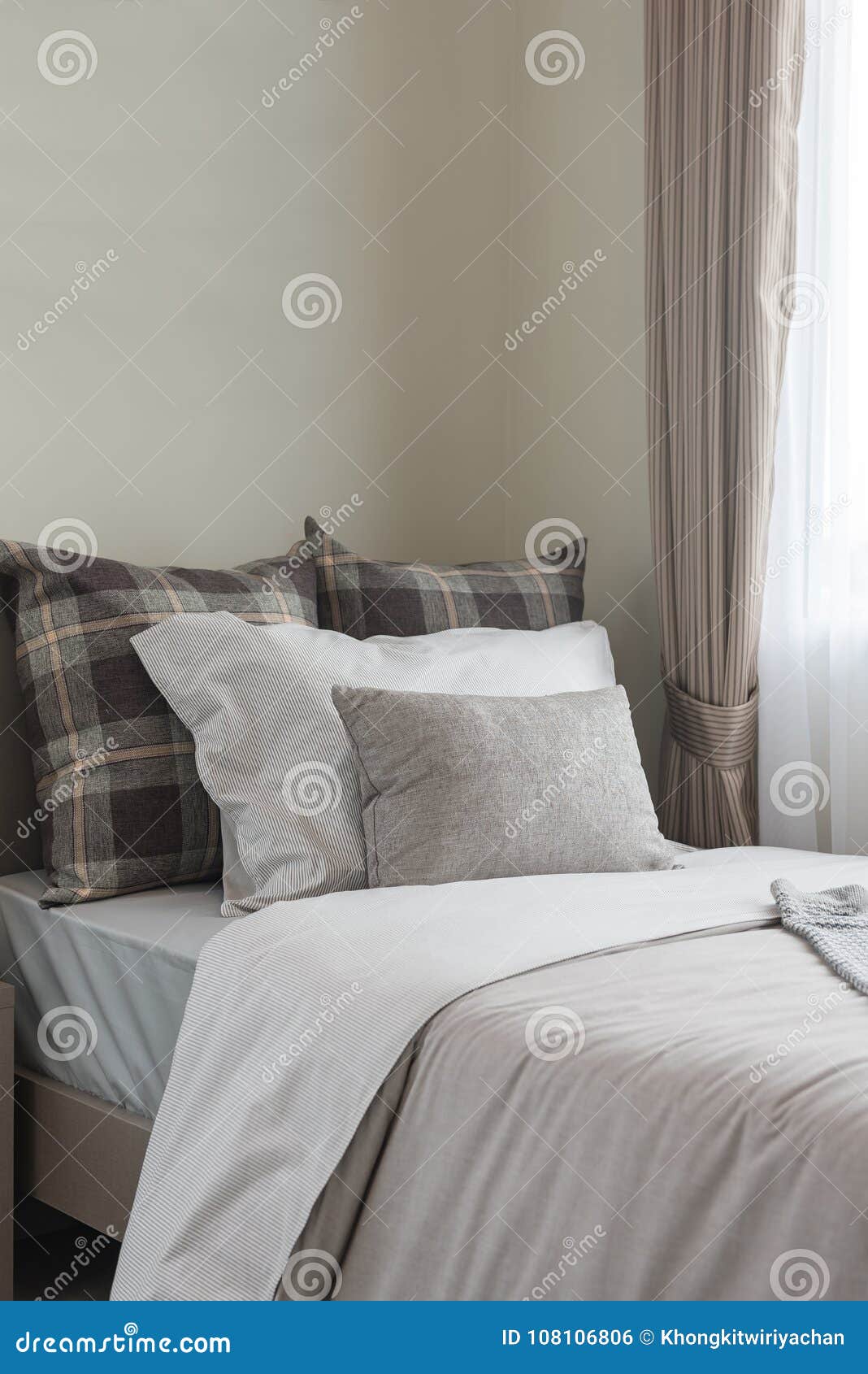 Modern Bedroom Style with Single Bed Stock Photo - Image of home, relax ...