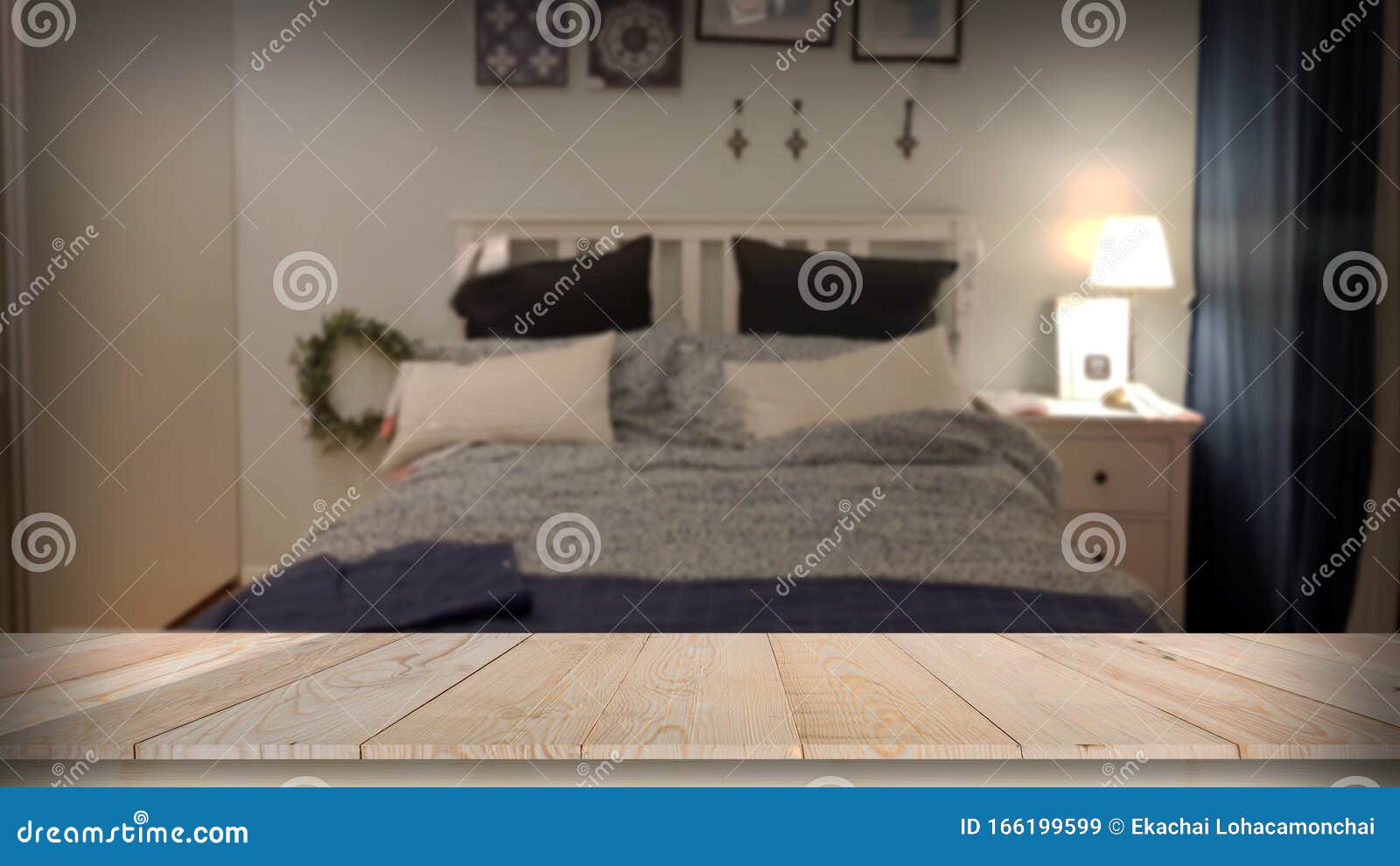 Modern Bedroom Wooden Tabletop Space Stock Image - Image of gourmet ...