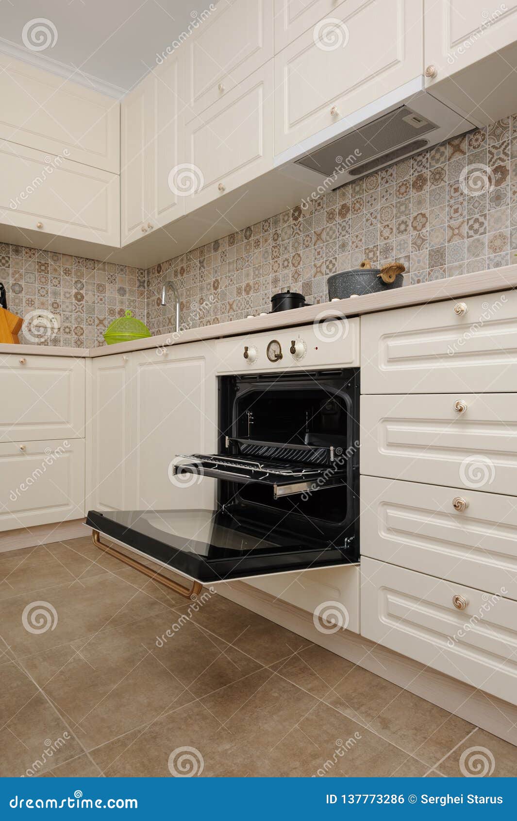 Modern Beige Colored Kitchen Stock Photo - Image of white, locker ...