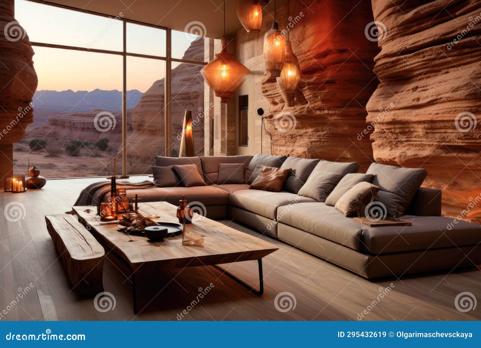 Modern Beige Living Room Interior in Desert or Cave Style Stock ...