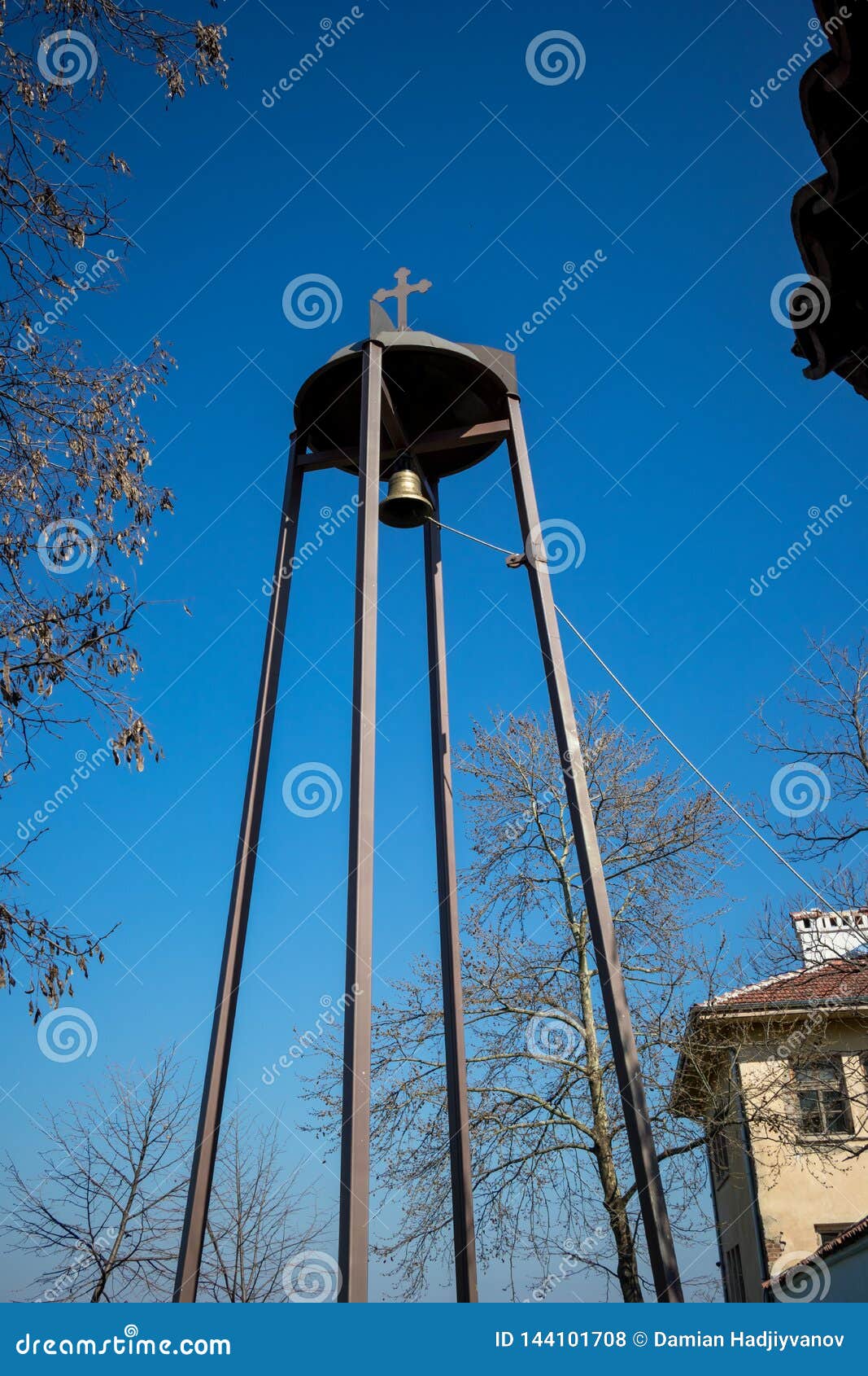 Modern Bell and Cross Tower of Batkun Monastery Stock Photo - Image of ...