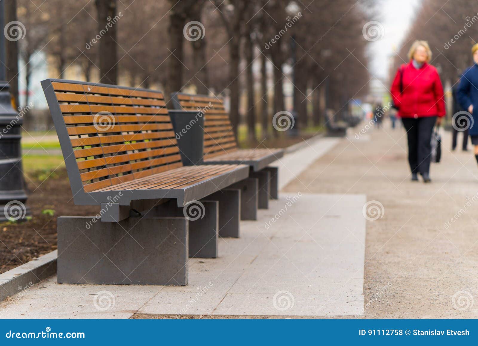 Modern Bench in an Alley in Moscow City Stock Photo - Image of concept ...