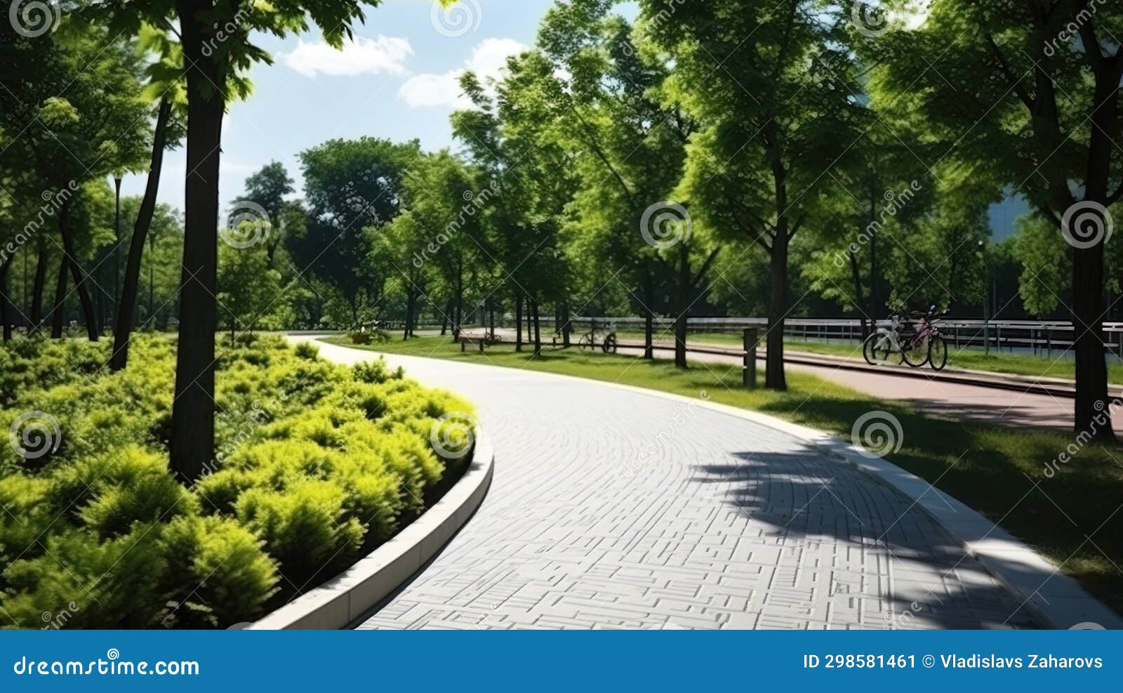 Modern Bicycle Paths in the Park among Greenery Stock Illustration ...