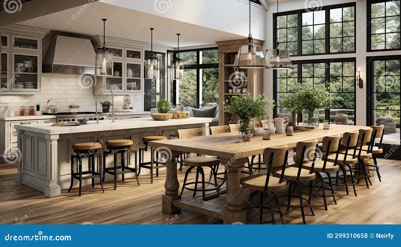 Modern Big Farmhouse Style Kitchen Stock Illustration - Illustration of ...